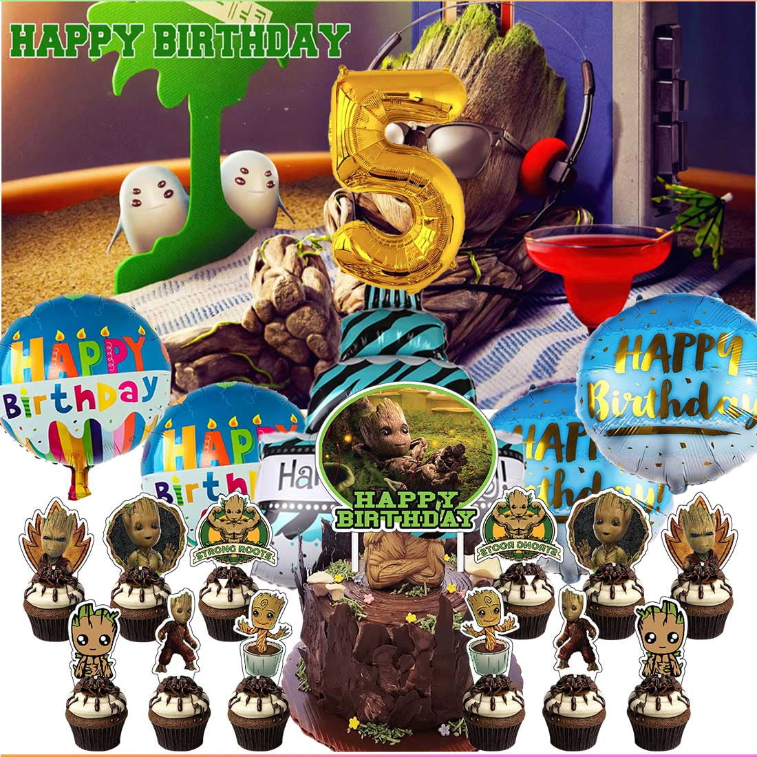 I am Groot Party Supplies Decor 5th Kit Balloons Birthday Cake Topper ...