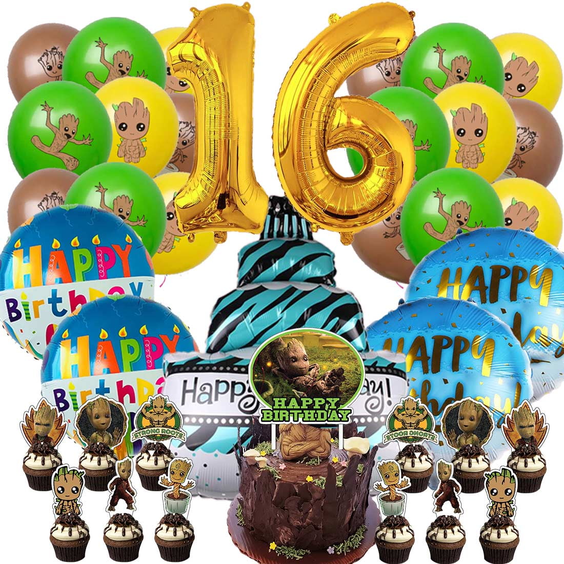 I am GrootParty Supplies 16th Decor Kit Balloons Birthday Cake Topper ...