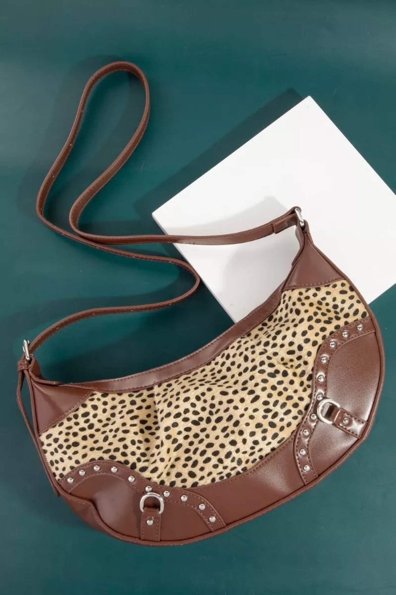 I am a Fashion Junky Fame Spotted Leopard Print Half Moon Shoulder Bag ...