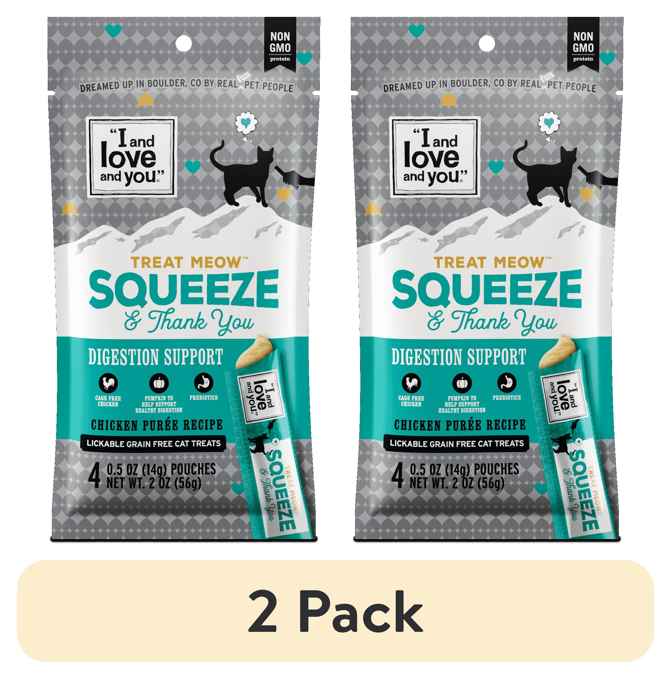 (2 pack) "I and love and you" Treat Meow Squeeze & Thank You Treat, Digestion Support Chicken ...