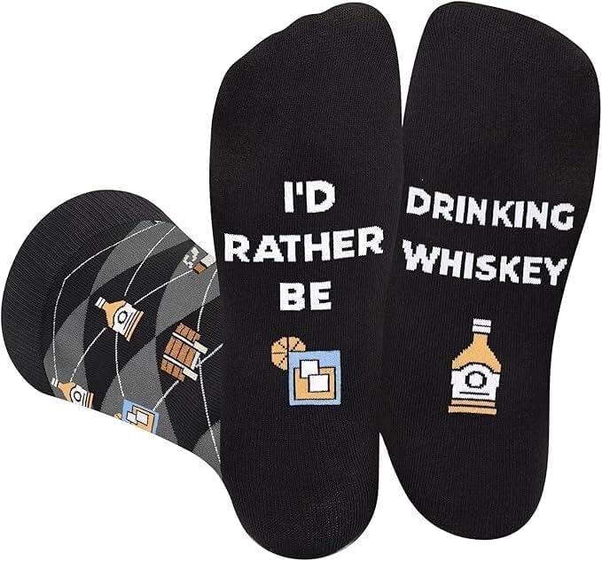Funny Socks for Men Teens- I’D RATHER BE DRINKING WHISKEY Crew Socks ...