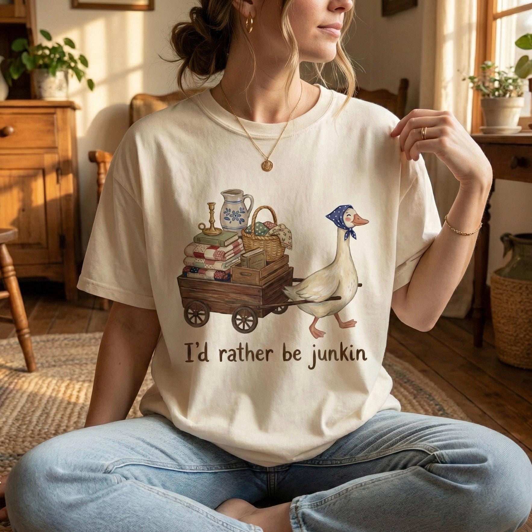 I’d Rather Be Junkin' T-shirt, Folk Art Duck Goose , Grannycore ...
