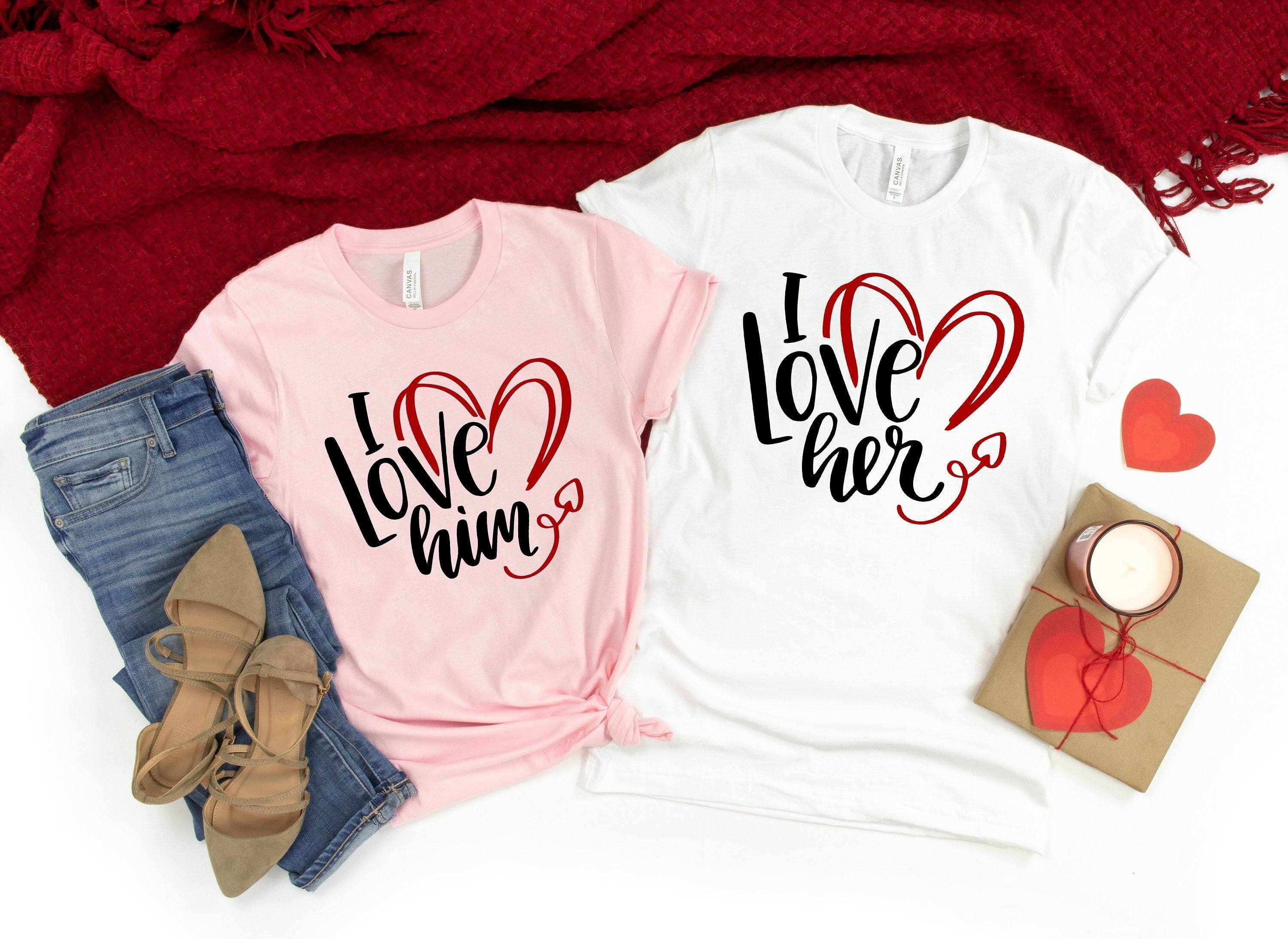 I love him I love her Shirt,Valentines Day Shirts For Woman,Heart Shirt ...