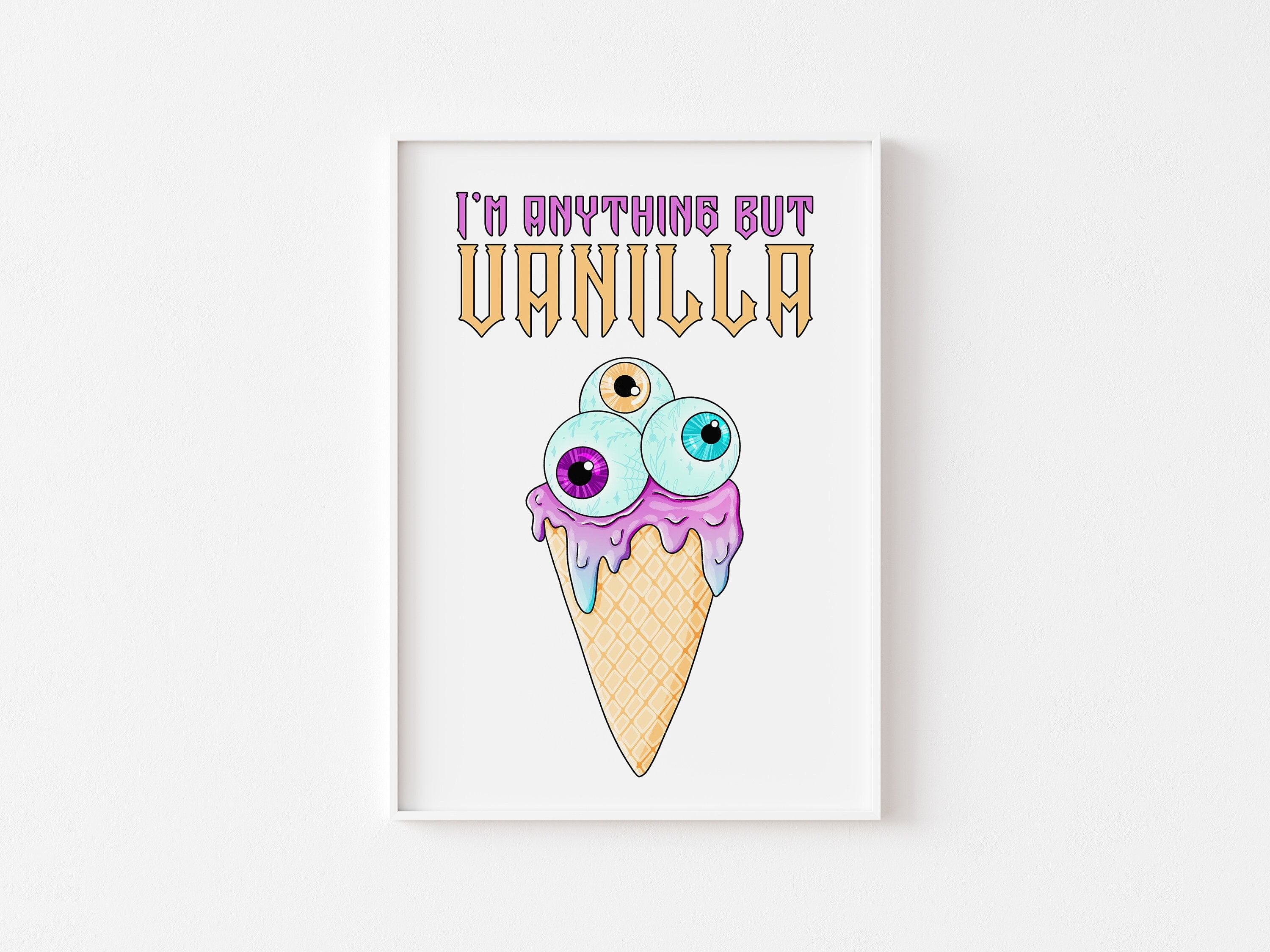 I'm Anything But Vanilla Print, Pastel Creepy Ice Cream, Funky Colourful Art, Cute And Creepy ...