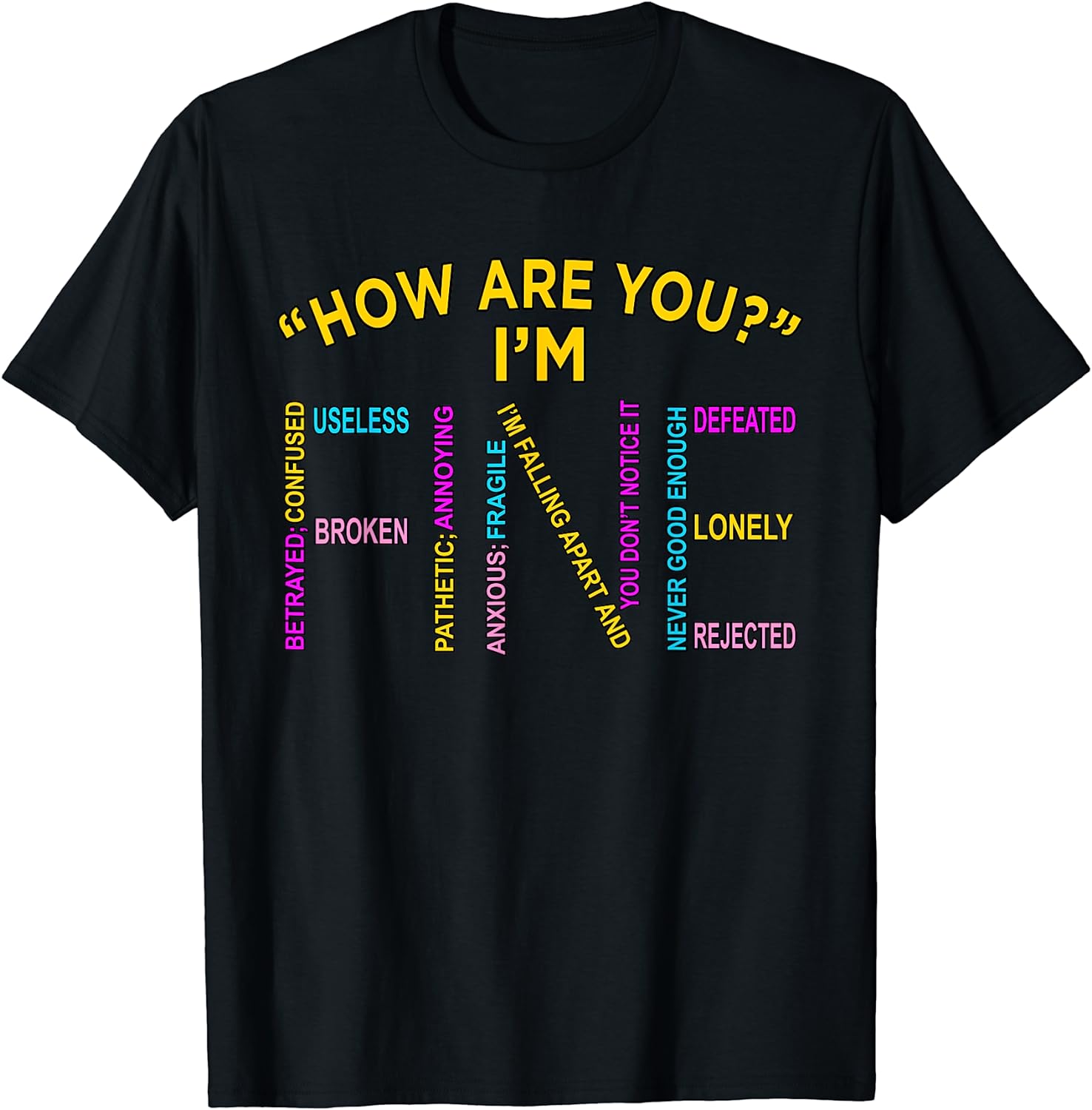 I'm Fine Mental Health Awareness Supporter Graphic T-Shirt Black 2X ...