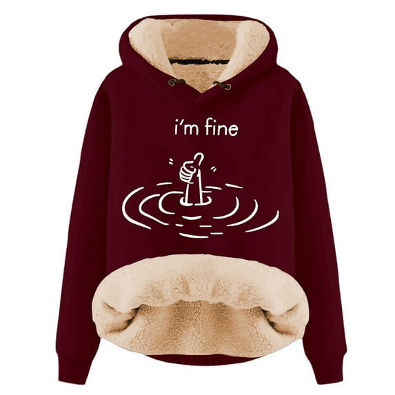 I'm Fine Print Hoodie for Women Fleece Lined Long Sleeve Sweatshirt ...