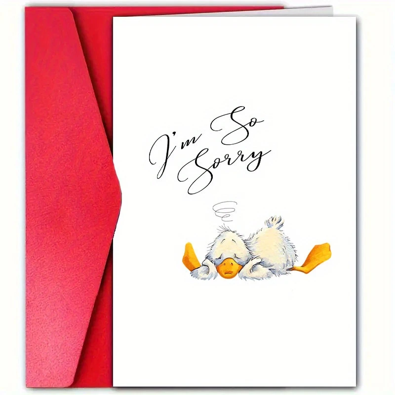 I'm Sorry Greeting Card – Cute Duck Design with Red Envelope – Blank ...