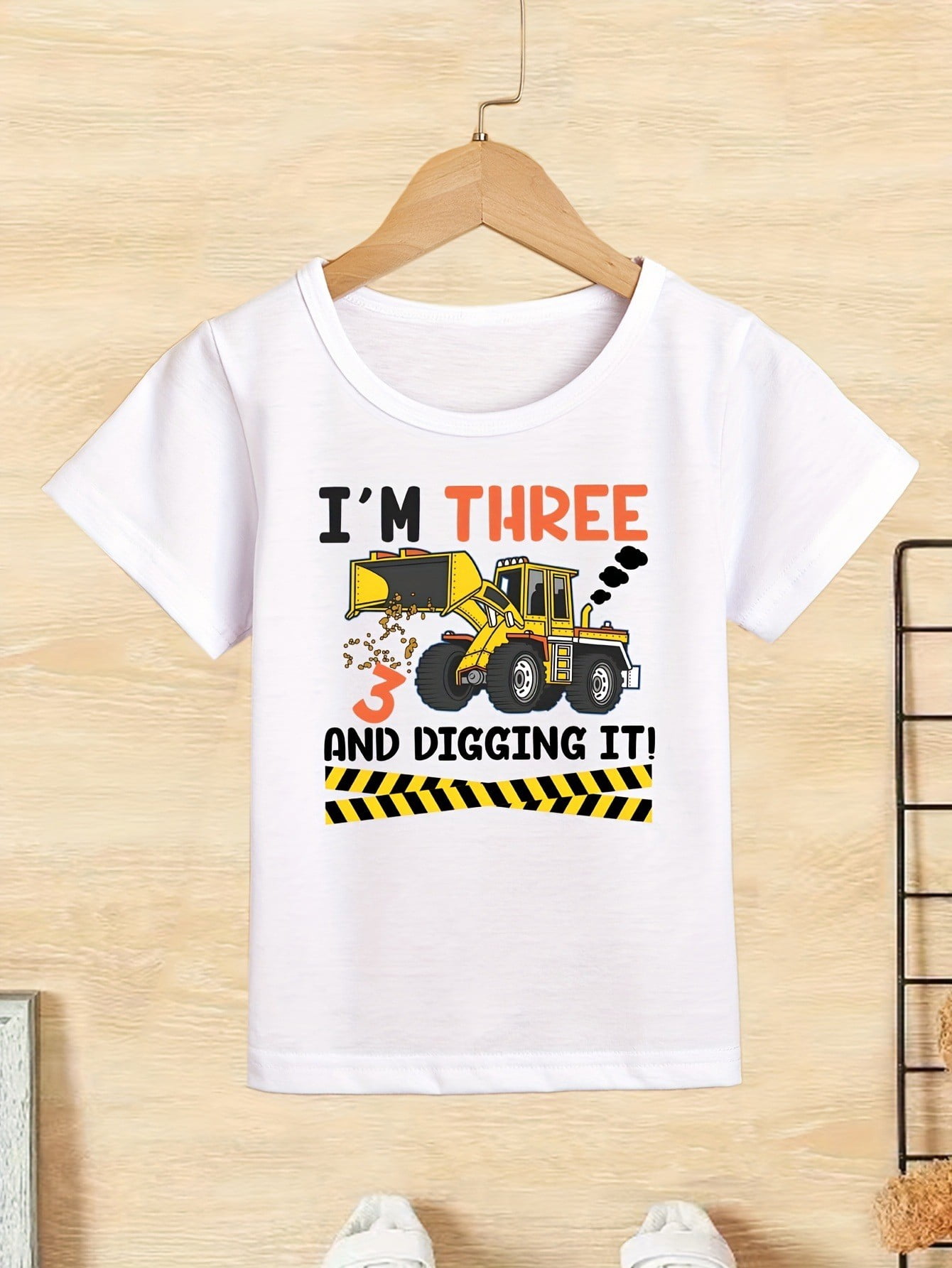 I'm Three And Digging It Print Boys Creative T-shirt, Casual Lightweight Comfy Short Sleeve Crew ...