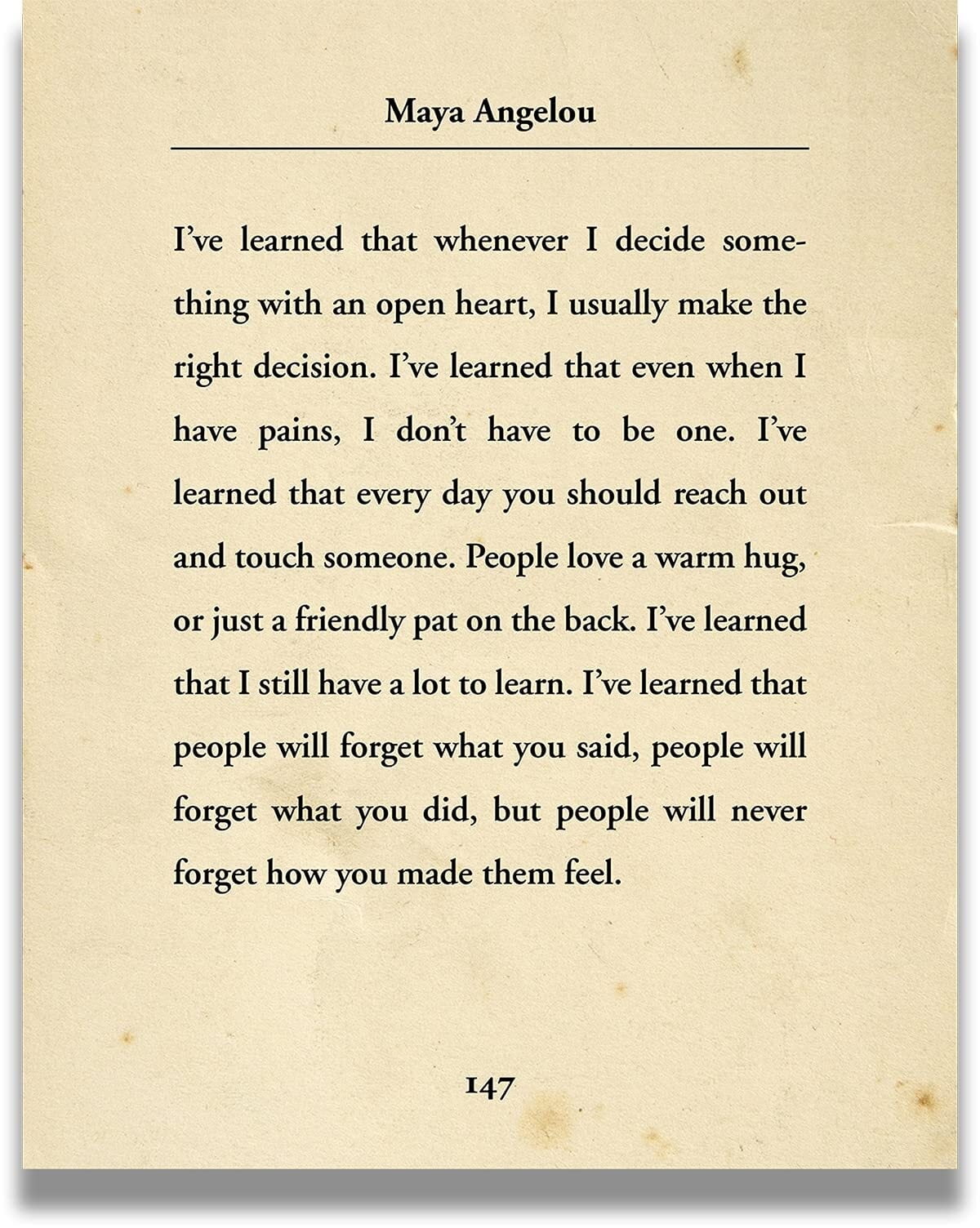 I've Learned... - Maya Angelou Book Quote Wall Art Decor Print on a ...