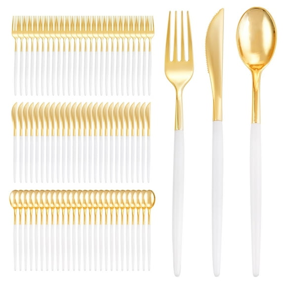I00000 300 Pcs Gold Plastic Silverware - Gold Disposable Silverware ...