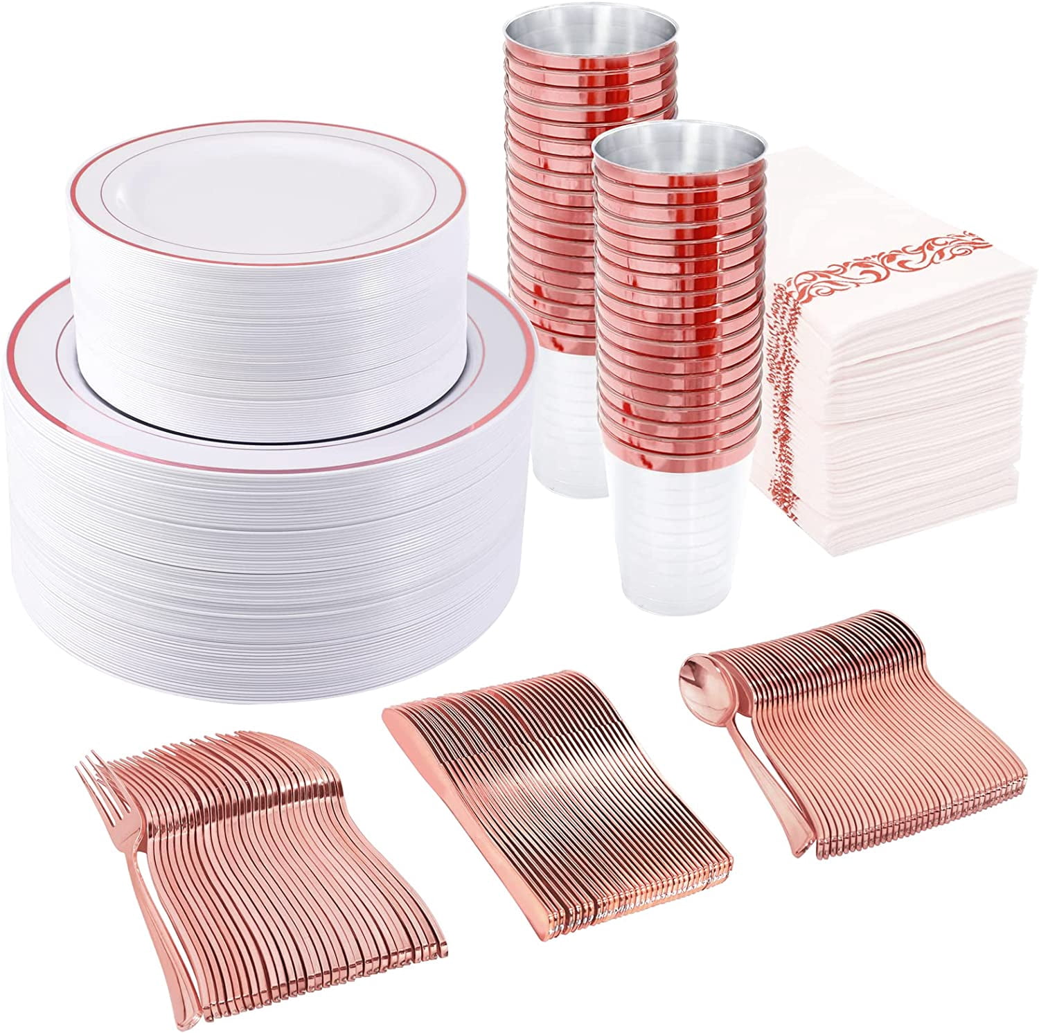 I00000 700Pcs Rose Gold Dinnerware Set, Rose Gold Plastic Plates ...