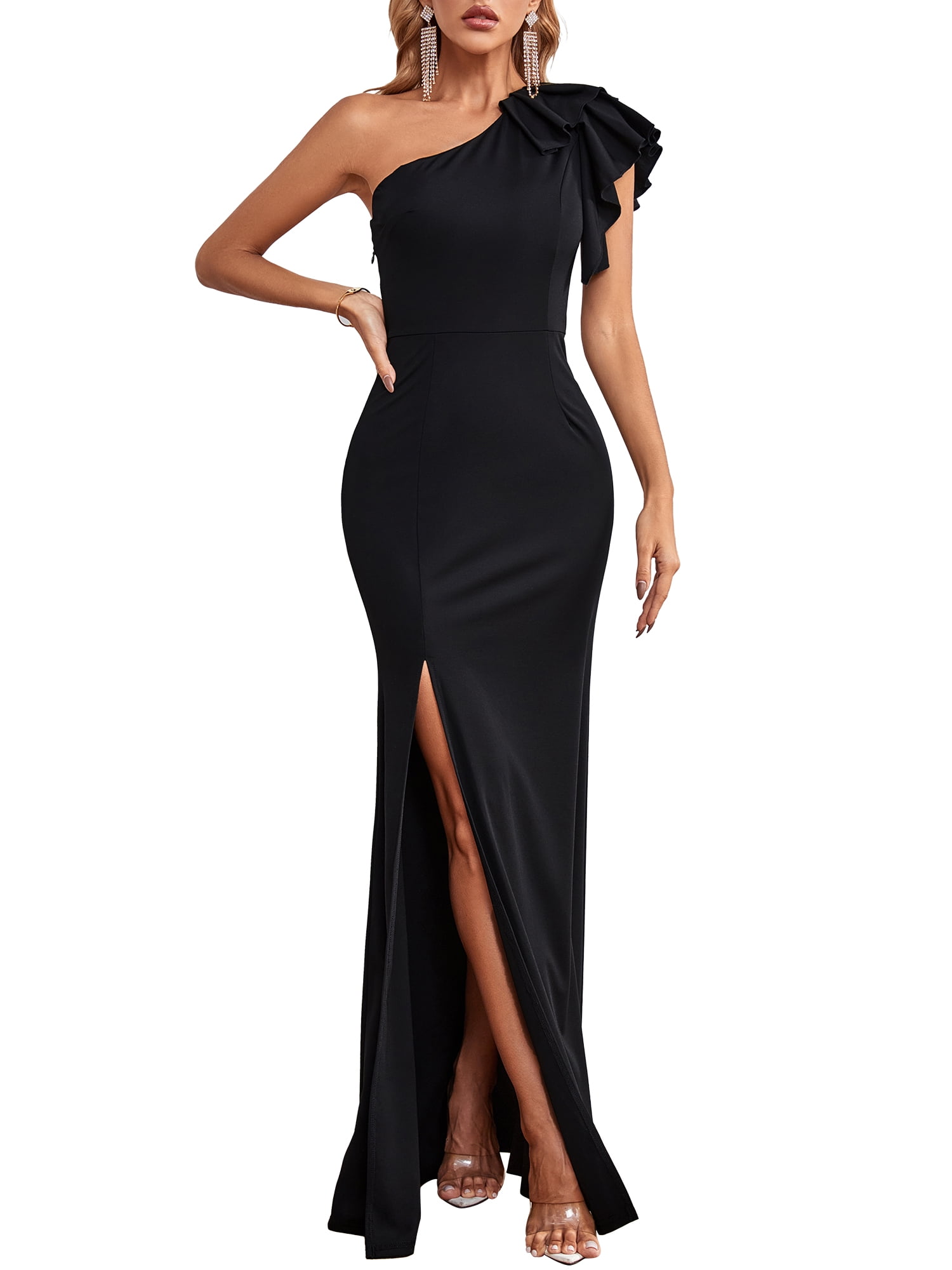 I2CRAZY Womens Black Formal Dresses Elegant One Shoulder Evening Gowns ...