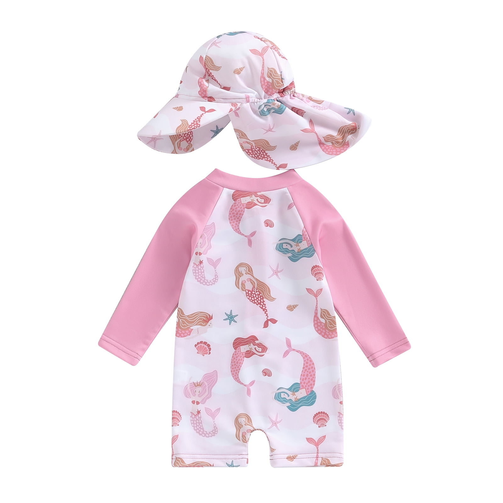 I3CKIZCE Baby Girl's Bathing Suit Set, Sea Shell Print Long Sleeve Rash ...