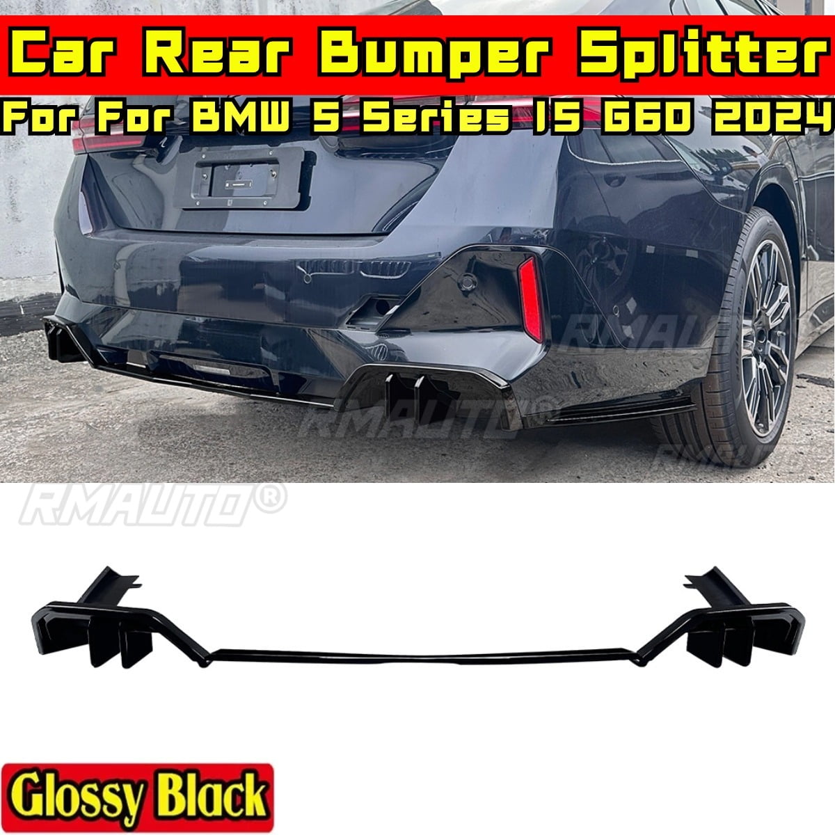 I5 G60 Body Kit Rear Bumper Lip Glossy Black M-Sport Style Rear Bumper ...