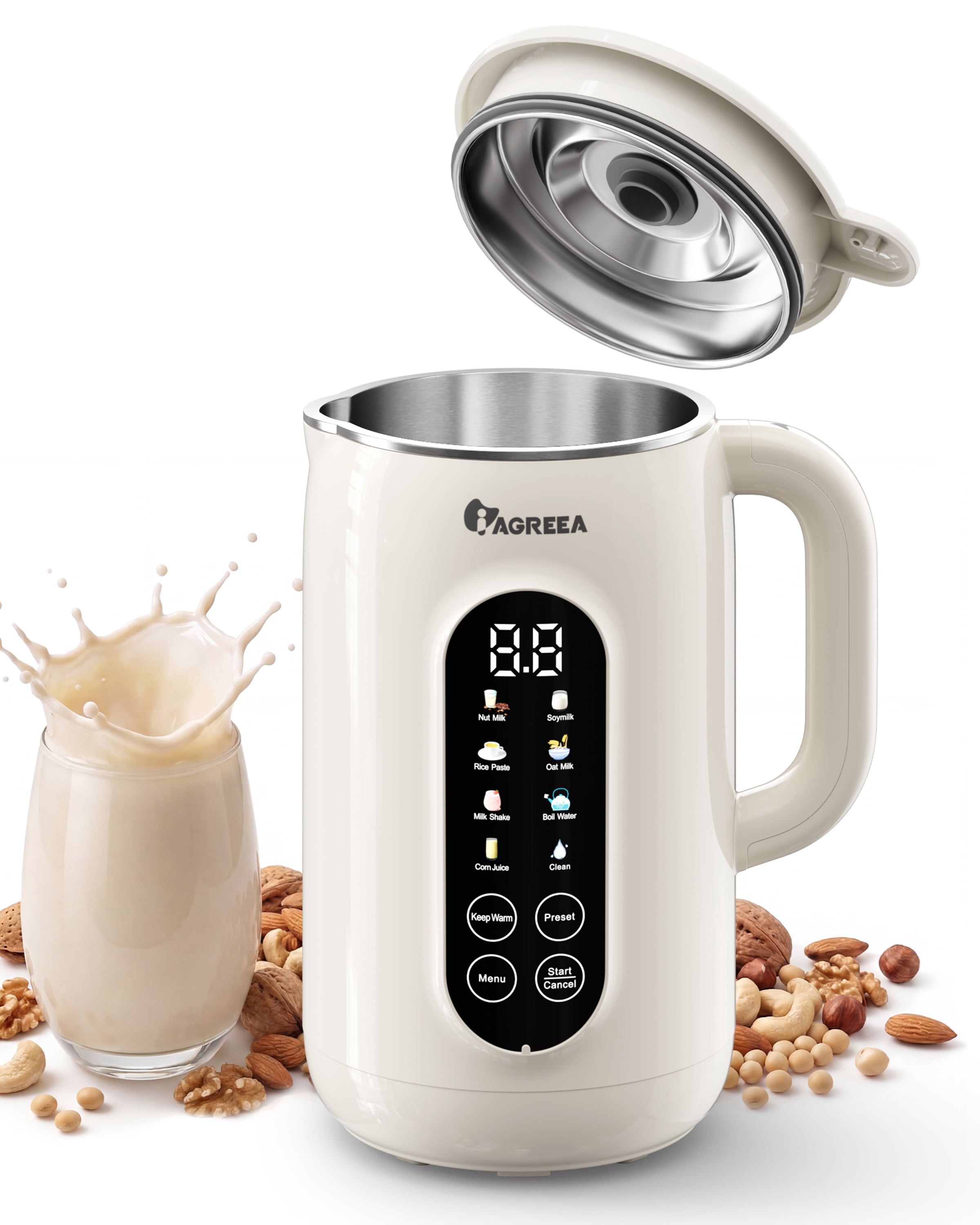 IAGREEA, Nut Milk Maker Machine, 10-in-1 35 oz, Stainless Steel Lid ...