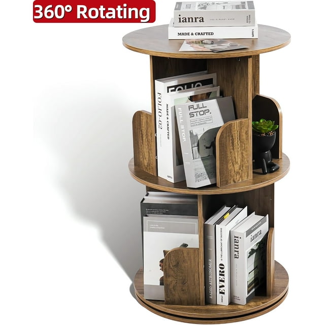 IAJXWI 2 Tier Rotating Bookshelf, 360° Revolving Bookcase, Circular ...