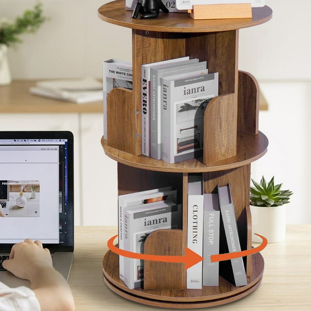 IAJXWI 2 Tier Rotating Bookshelf, 360° Revolving Bookcase Stackable ...
