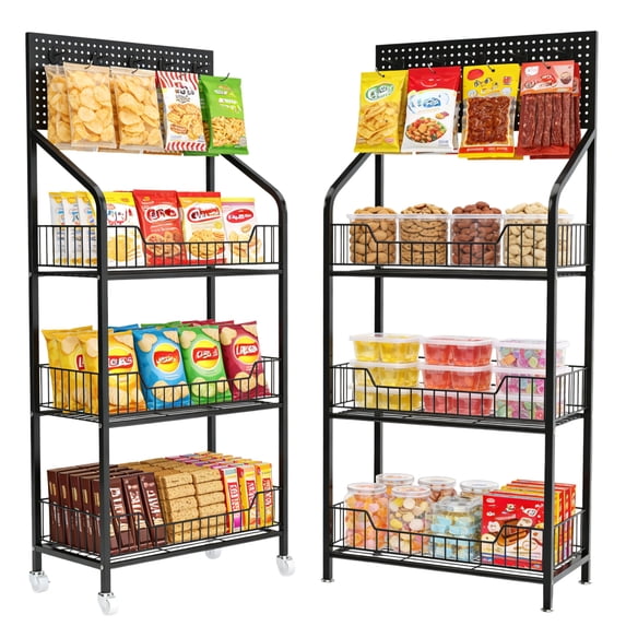 IAJXWI 3-Tier Snack Display Rack with Wheels, Retail Display Rack for ...