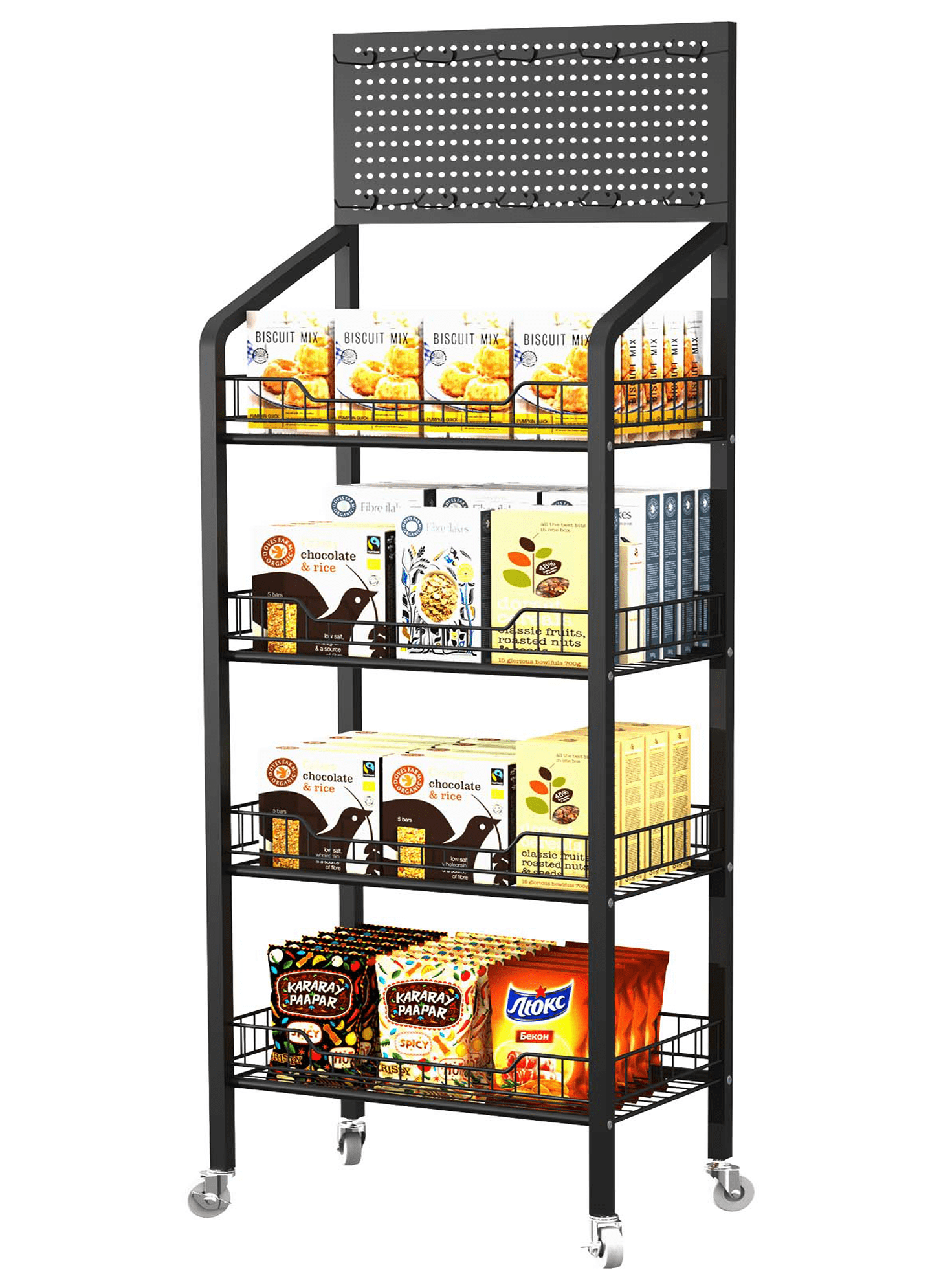 IAJXWI 4-Tier Retail Display Rack, Storage Organizer Shelf with Wheels ...