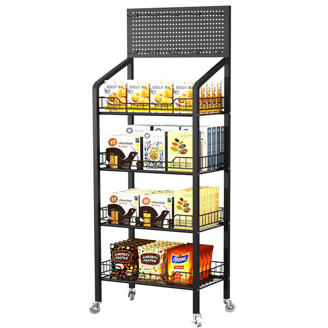 IAJXWI 4-Tier Retail Display Rack, Storage Organizer Shelf with Wheels ...
