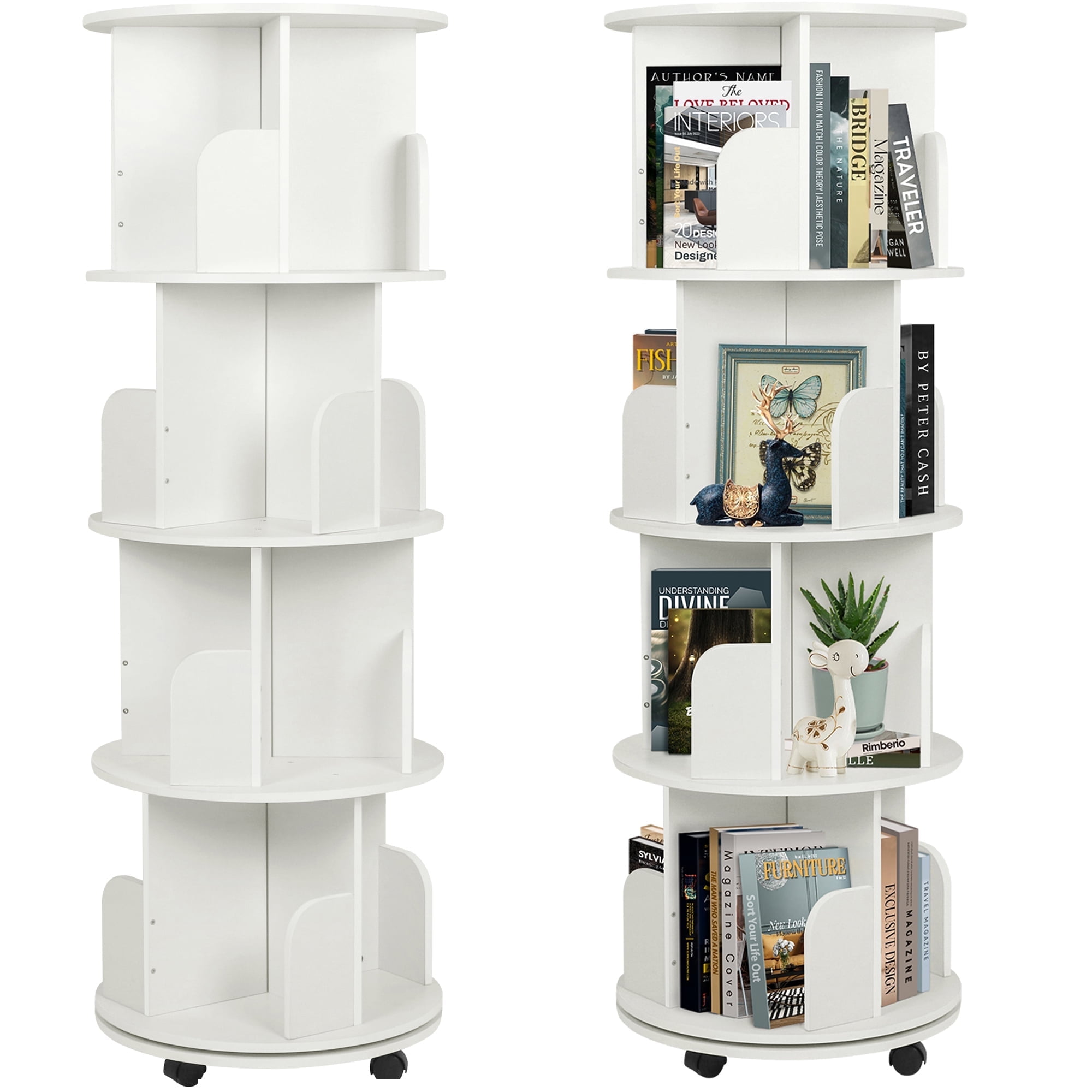 IAJXWI 4 Tier Rotating Bookshelf, Office Storage Unit, Living Room ...