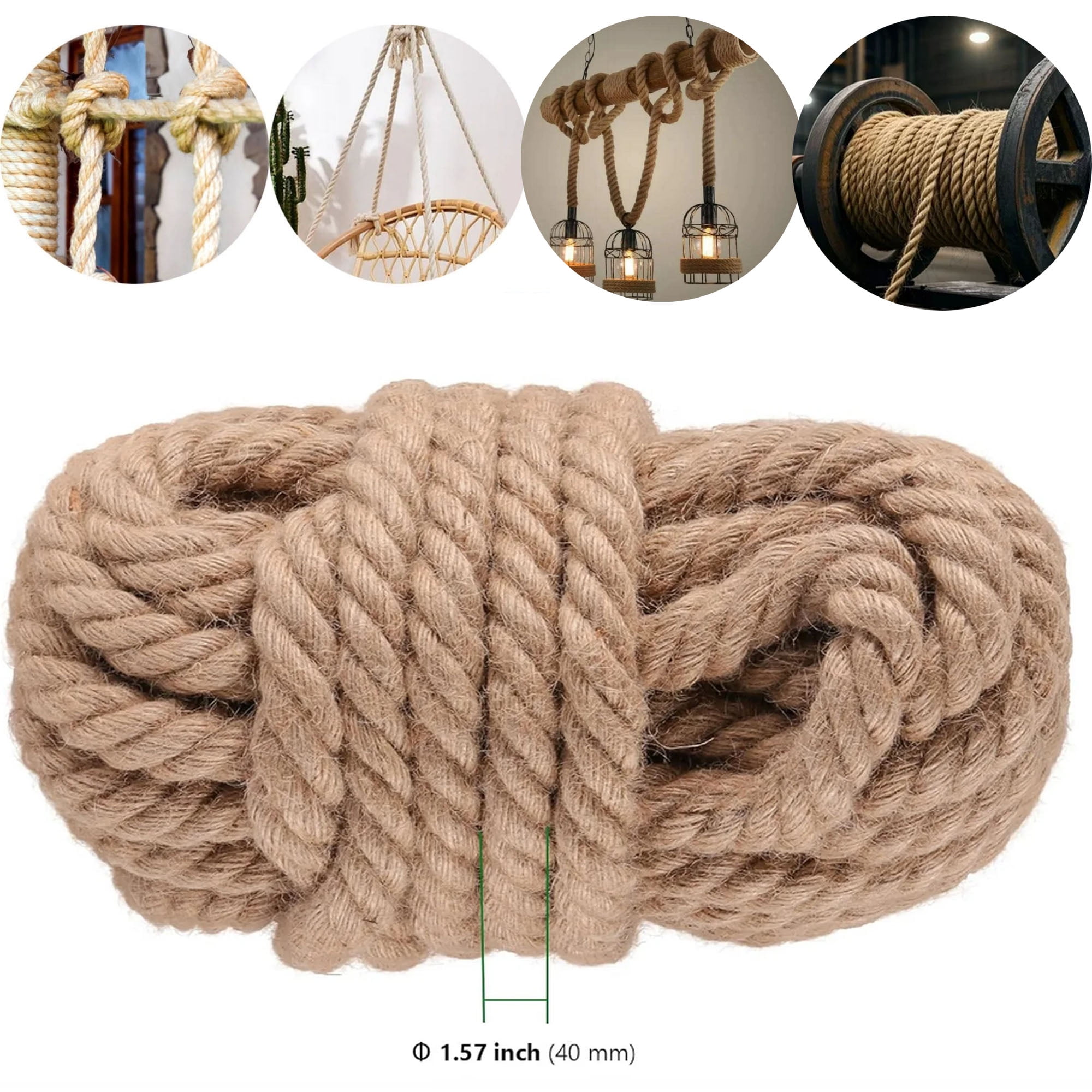 IAJXWI 1.57 Inch x 33 Ft Jute Rope Natural, Twisted Manila Hemp Ropes ...