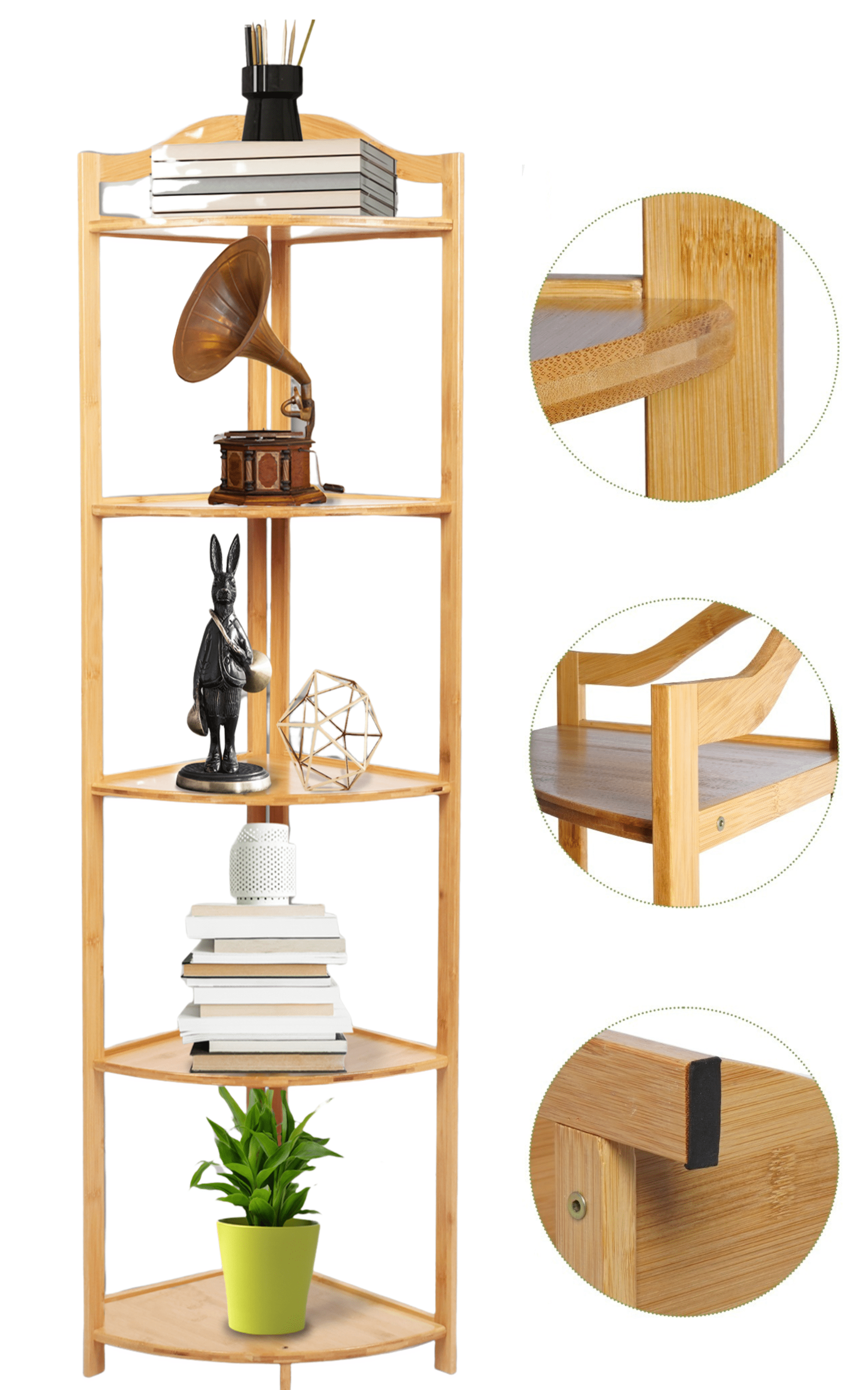 IAJXWI 5-Tier Bamboo Corner Rack, Corner Display Rack, Multipurpose Shelving Unit 12.2"L x 12.2 ...