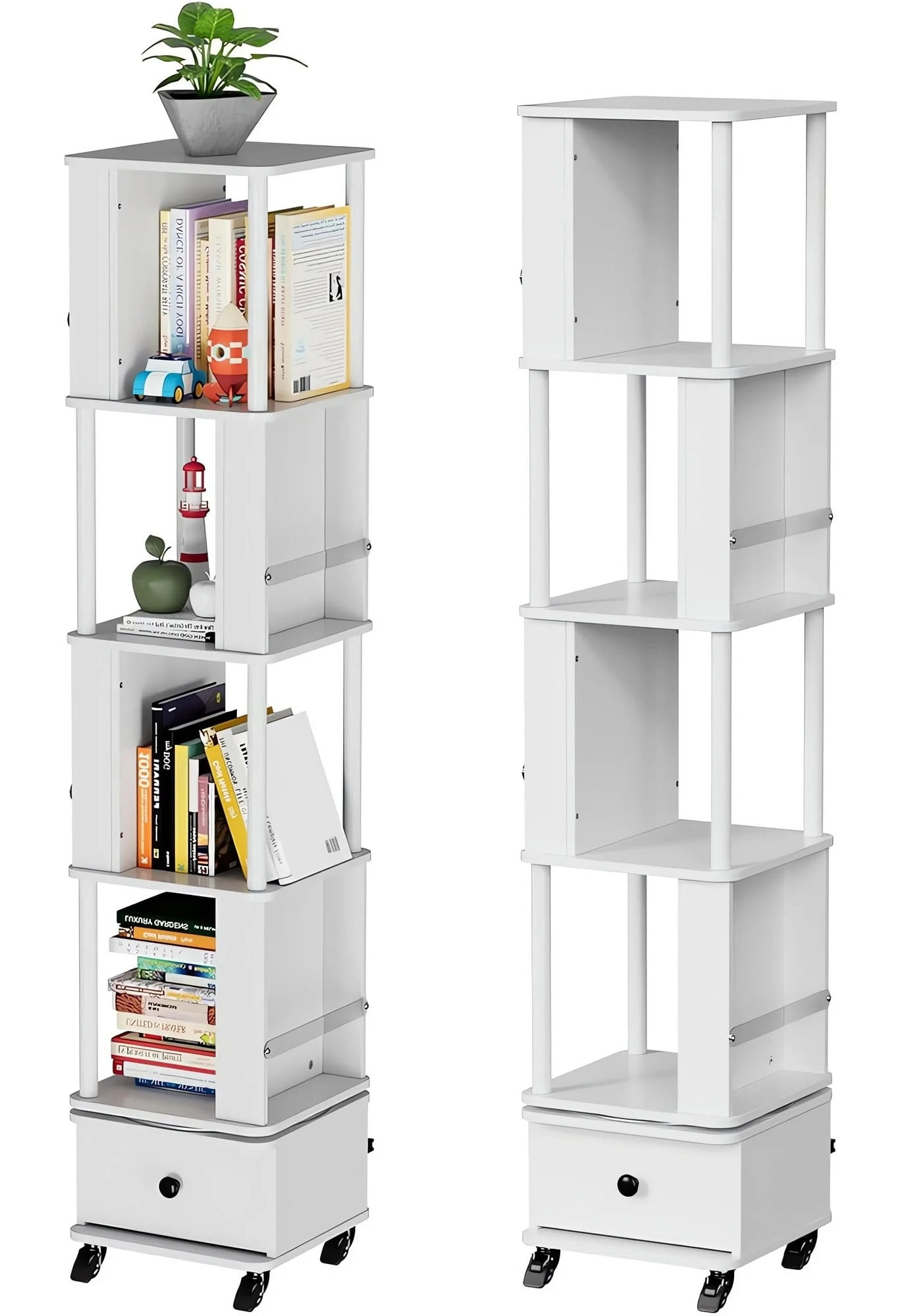 IAJXWI Rotating Bookshelf, 360° Display Rotating Bookcase with Wheels ...