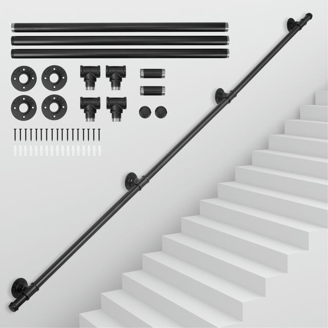IAJXWI 8.2 ft Wall Iron Handrail for Indoor Steps, Wall-mounted Stair ...