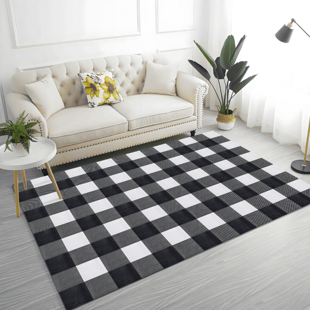IAJXWI Buffalo Plaid Rug, 5.2' x 6.9' Black and White Checkered Rug ...