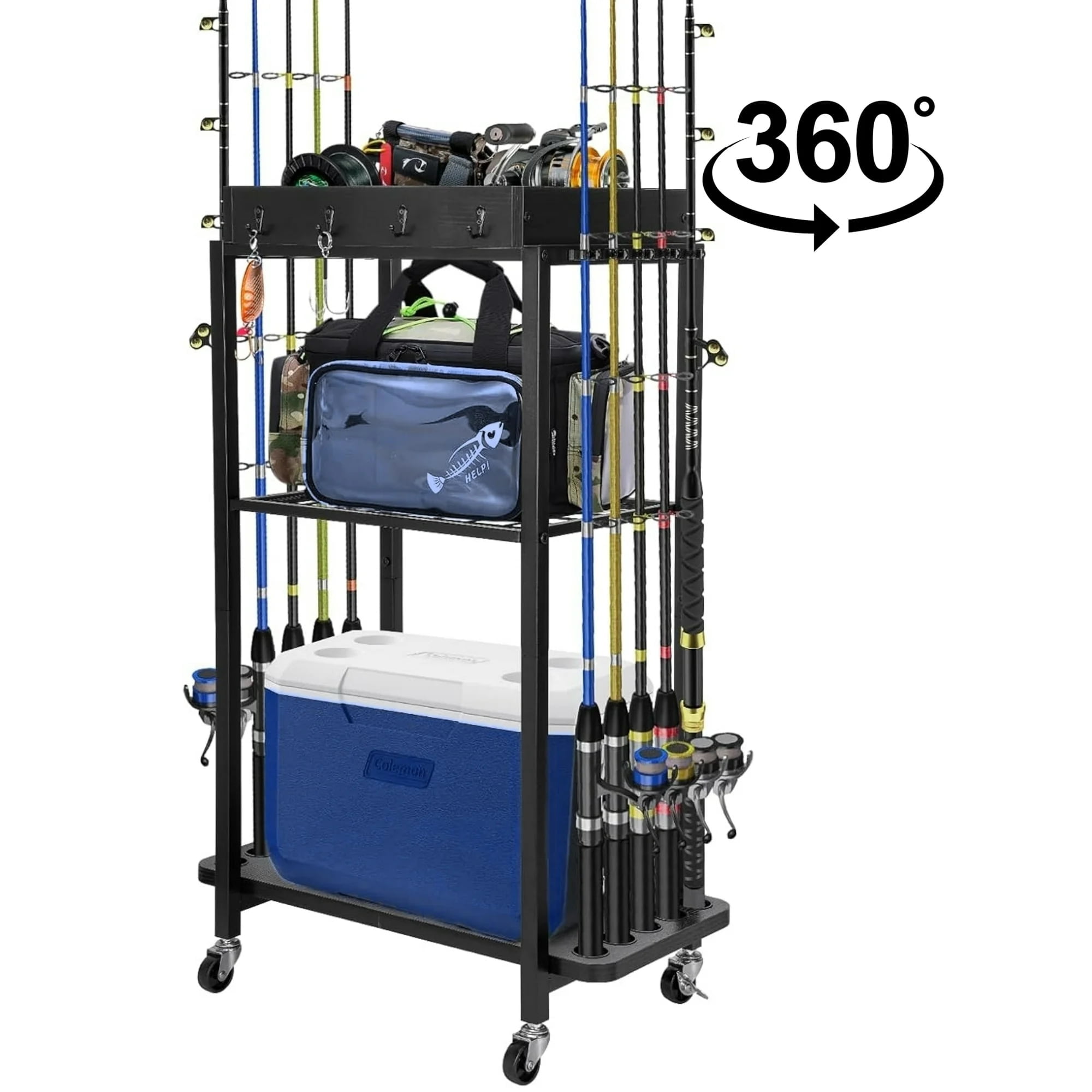 IAJXWI Fishing Rod Stand with Wheels, Fishing Pole Stand Holds up to 10 ...