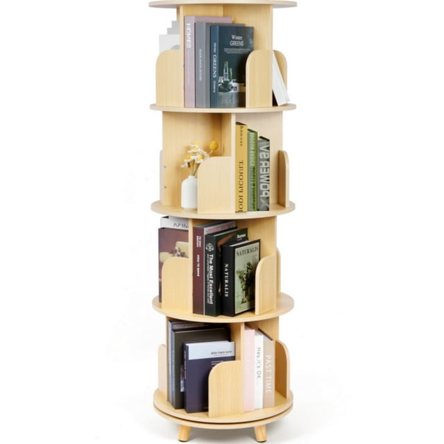 IAJXWI Rotating Bookshelf, 360° Rotating Wood Display Corner Bookshelf ...