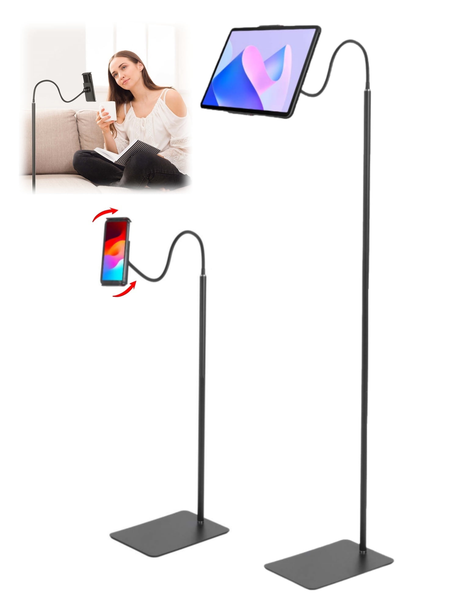 IAJXWI Tablet Floor Stand, 69" Adjustable Tablet Holder for Ipad, 360 ...