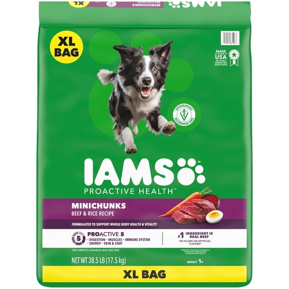 IAMS Proactive Health Adult Minichunks Beef & Rice Recipe Dry Dog Food ...