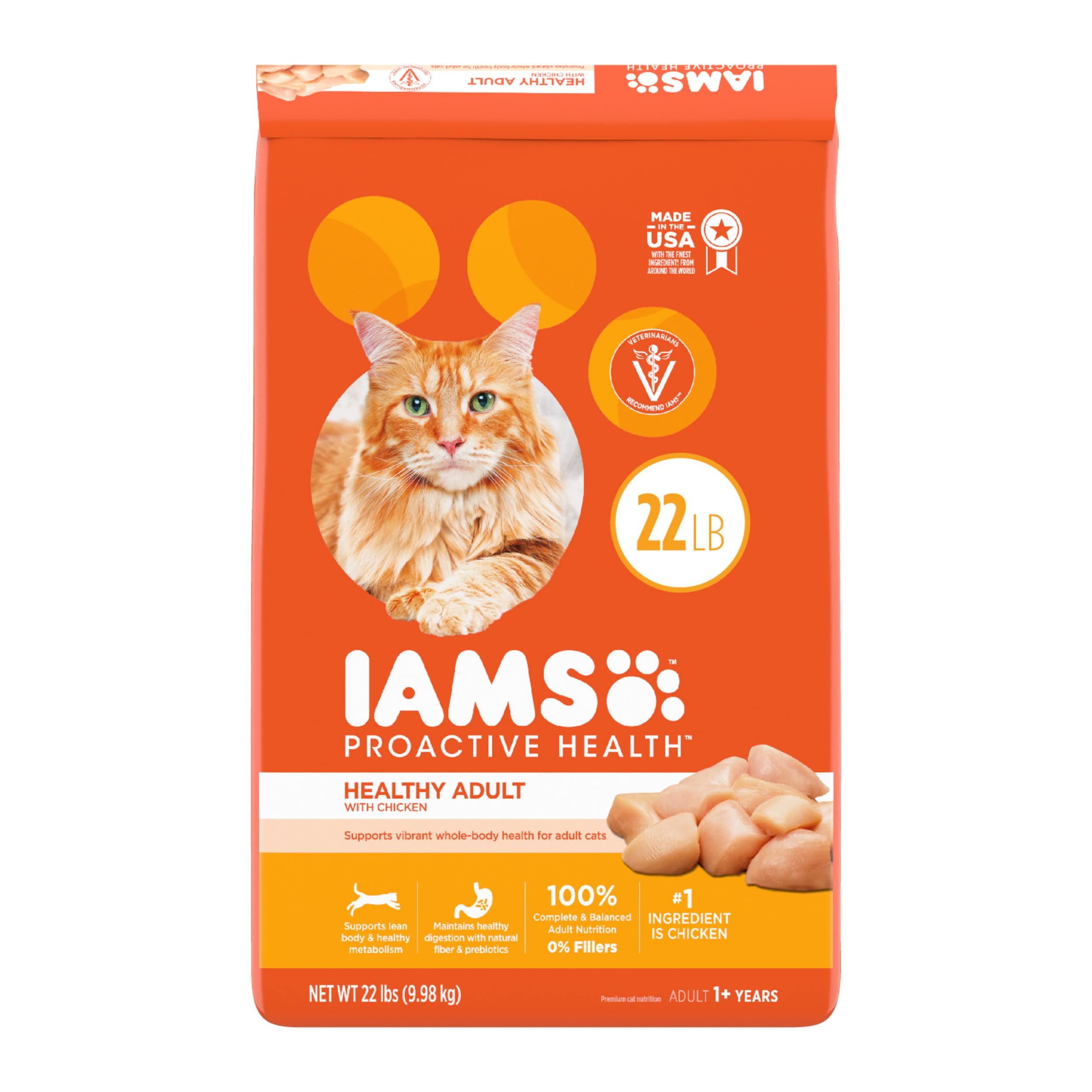 IAMS Proactive Health Healthy Adult HYZ01 Dry Cat Food with Chicken, 22 ...