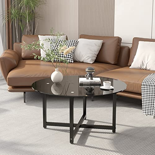 IANIYA Glass Coffee Tables for Living Room,Round Coffee Table,Living ...