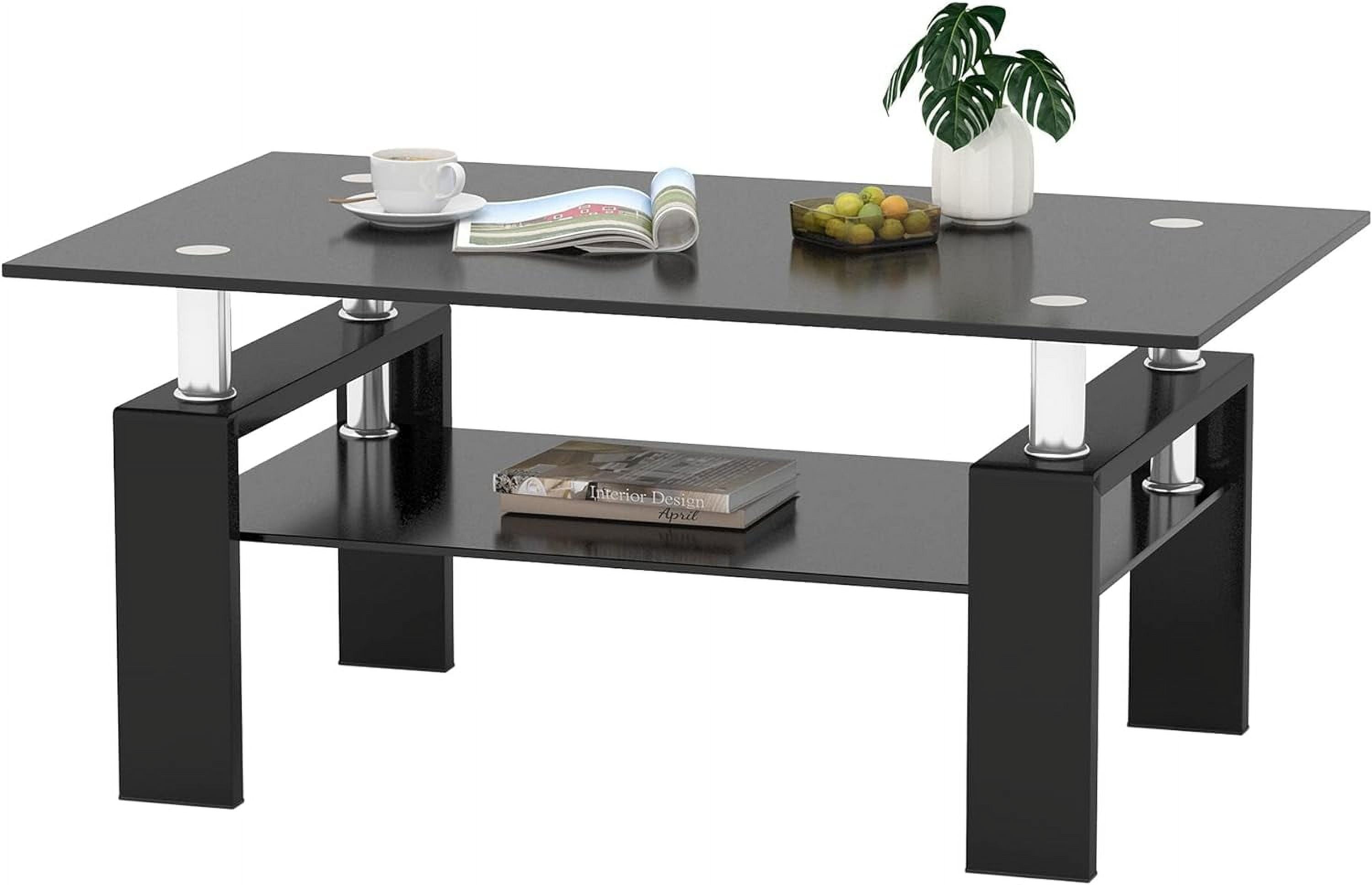 IANIYA Tempered Glass Coffee Table, Modern Living Room Table with ...