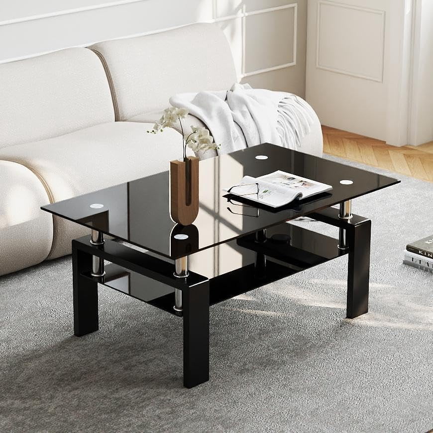 IANIYA Tempered Glass Coffee Table, Modern Living Room Table with ...