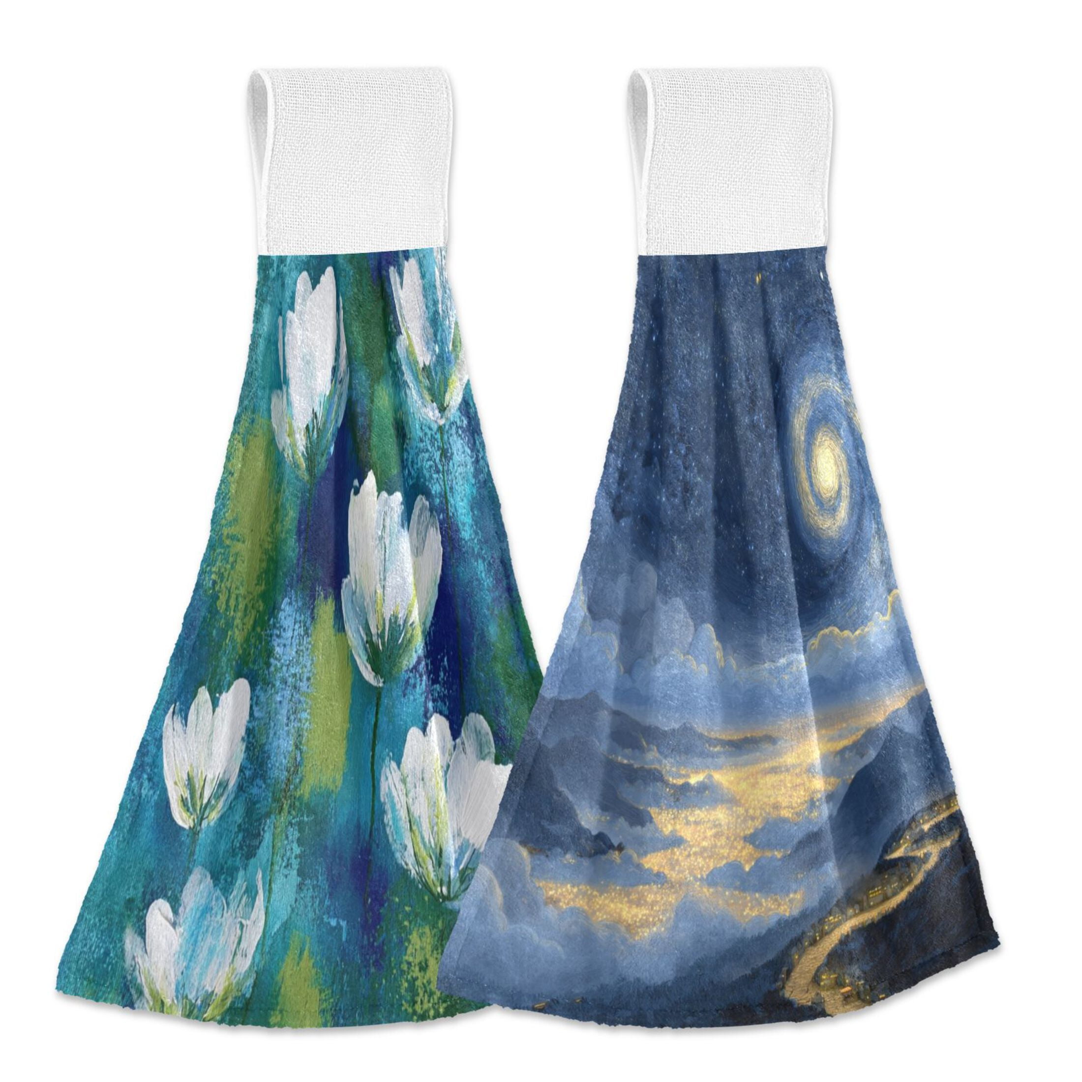 IAUYY Kitchen Hanging Towels Set of 2 100% Polyester Absorbent, Super ...