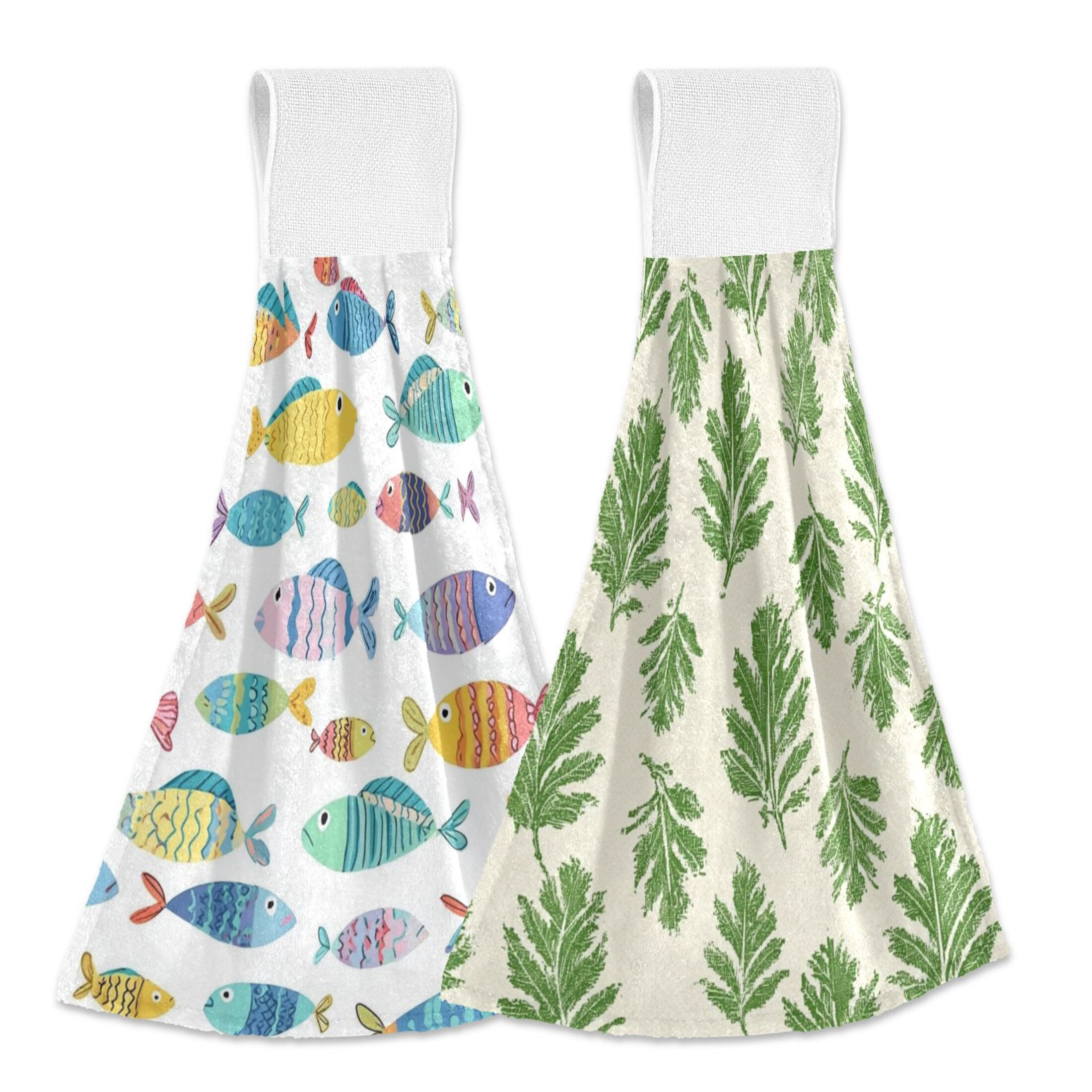 IAUYY Kitchen Hanging Towels Set of 2 100% Polyester Absorbent, Super ...