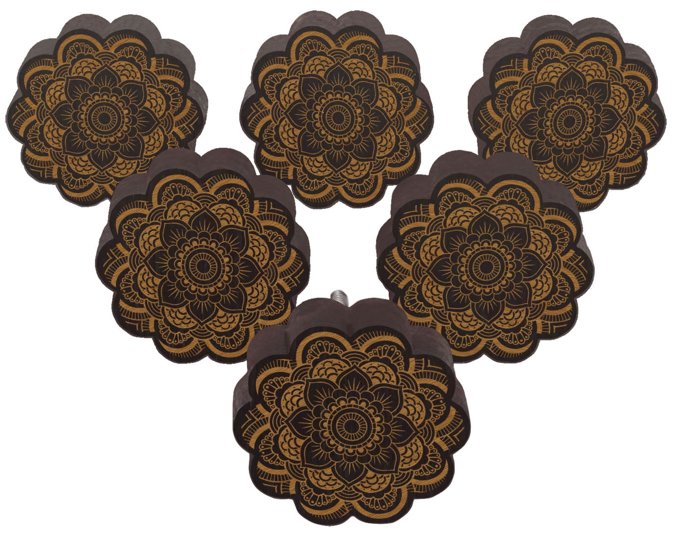 IBA Indianbeautifulart Brown Engraved Knobs Wooden Wardrobe Knobs ...