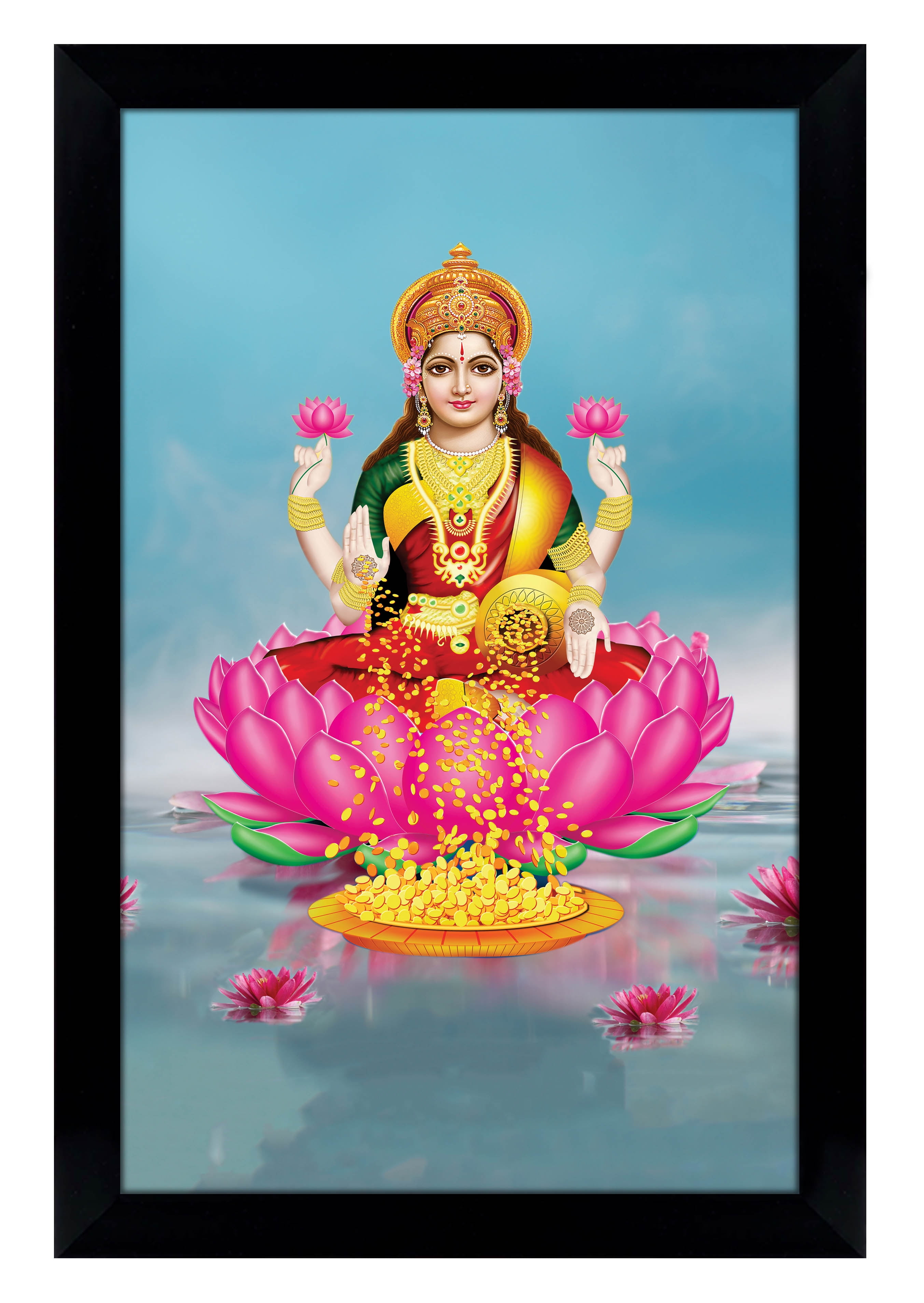 IBA Indianbeautifulart Goddess Lakshmi Picture Frame Religious Poster ...