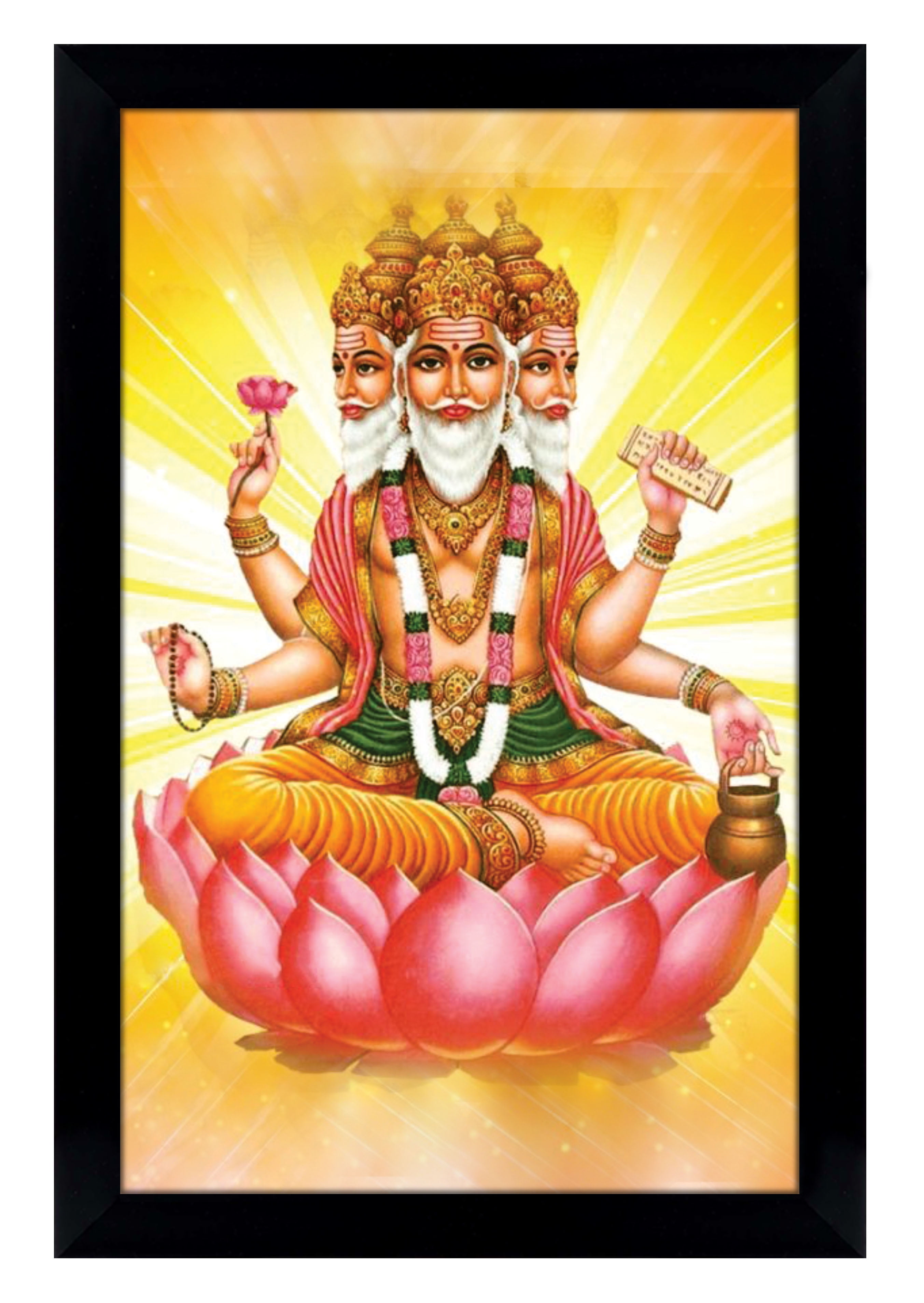 IBA Indianbeautifulart Lord Brahma On Lotus Picture Frame Religious ...