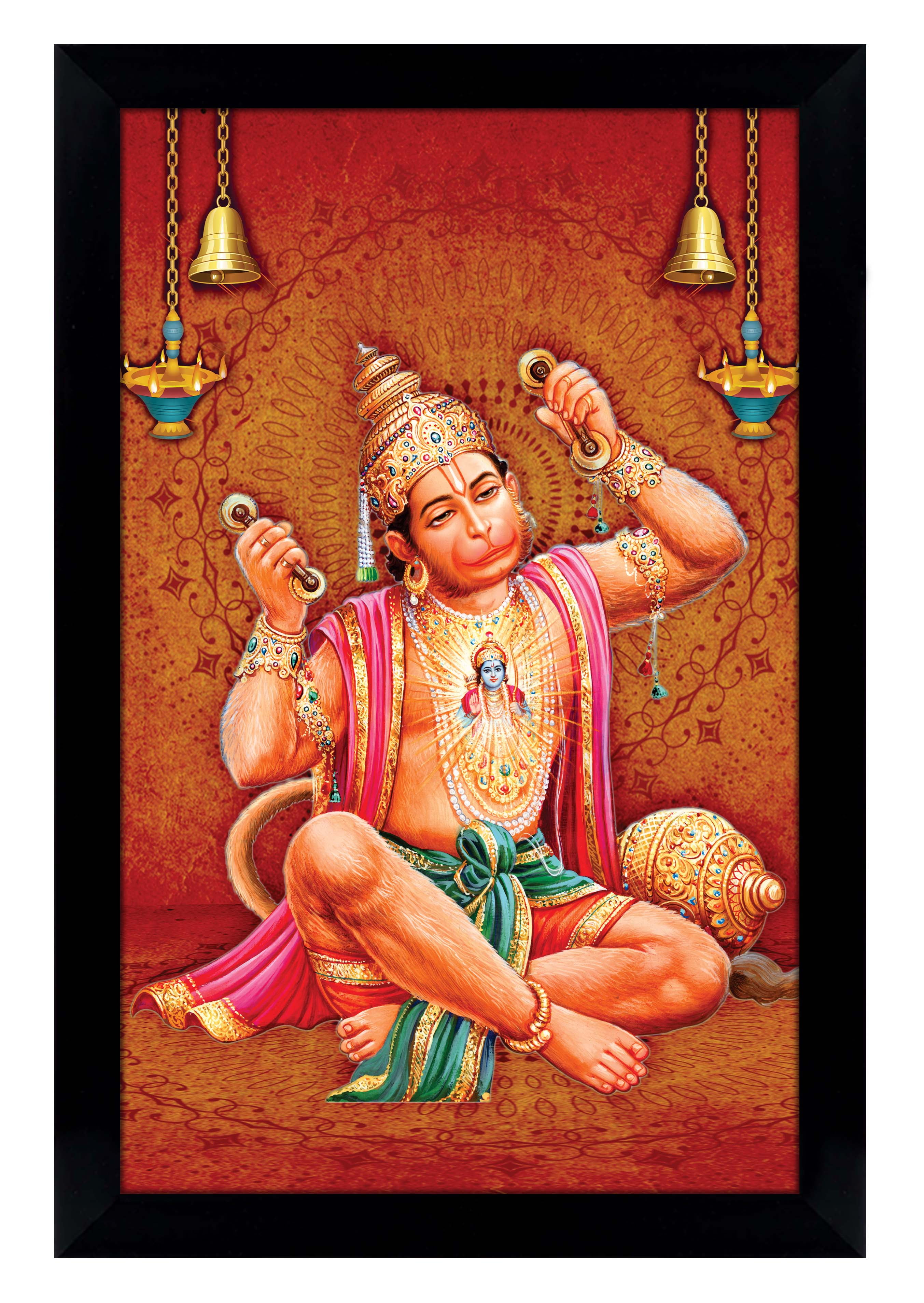IBA Indianbeautifulart Lord Hanuman Picture Frame Religious Poster ...