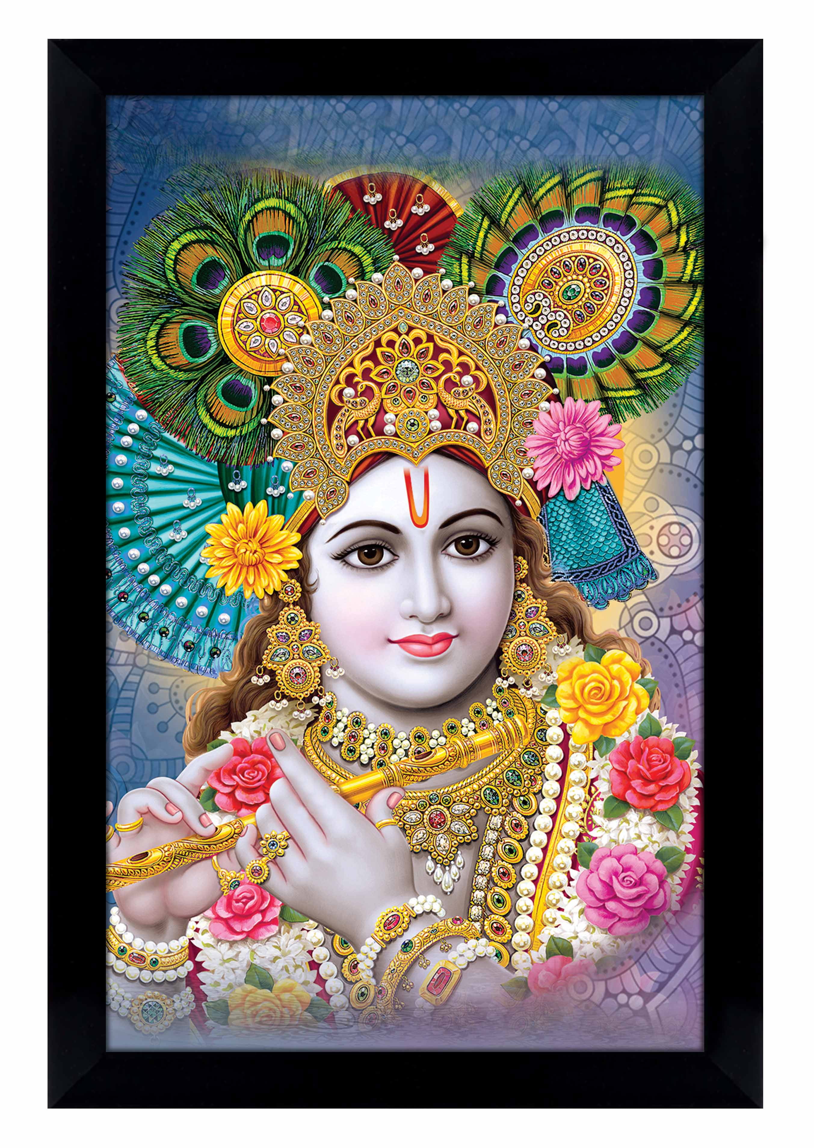 IBA Indianbeautifulart Lord Krishna Picture Frame Religious Poster ...