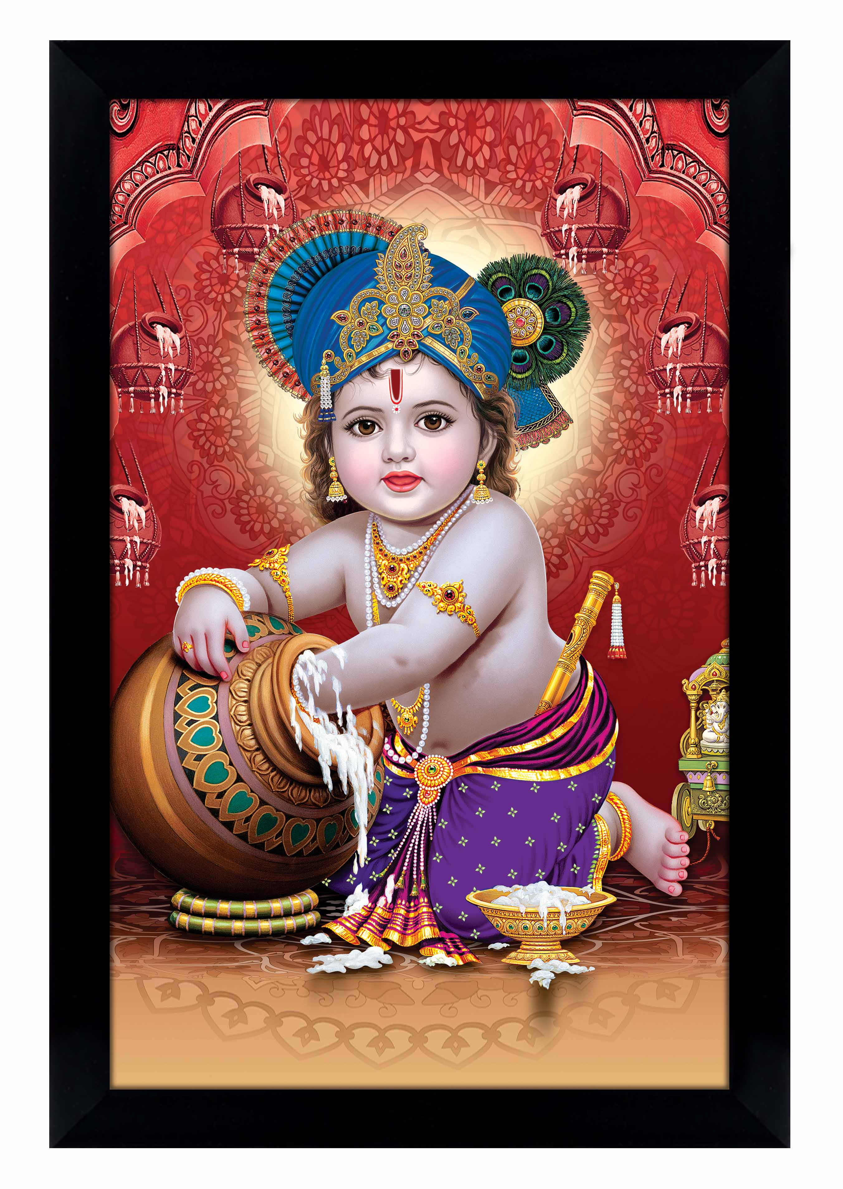 IBA Indianbeautifulart Makhan Chor Baby Krishna Picture Frame Religious ...