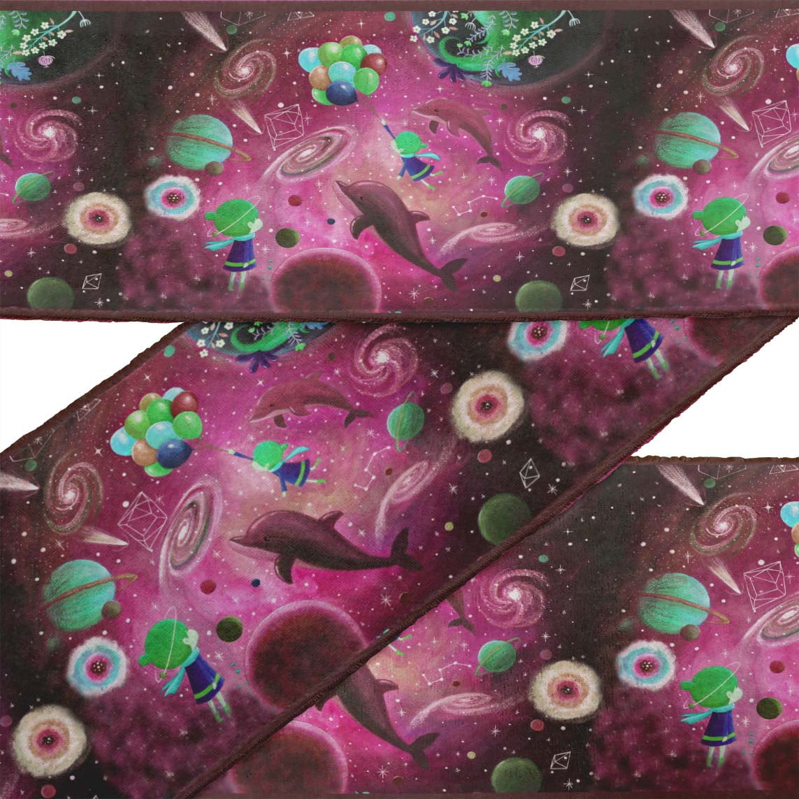 IBA Indianbeautifulart Pink Dolphin,Balloon & Planets Galaxy Fabric ...