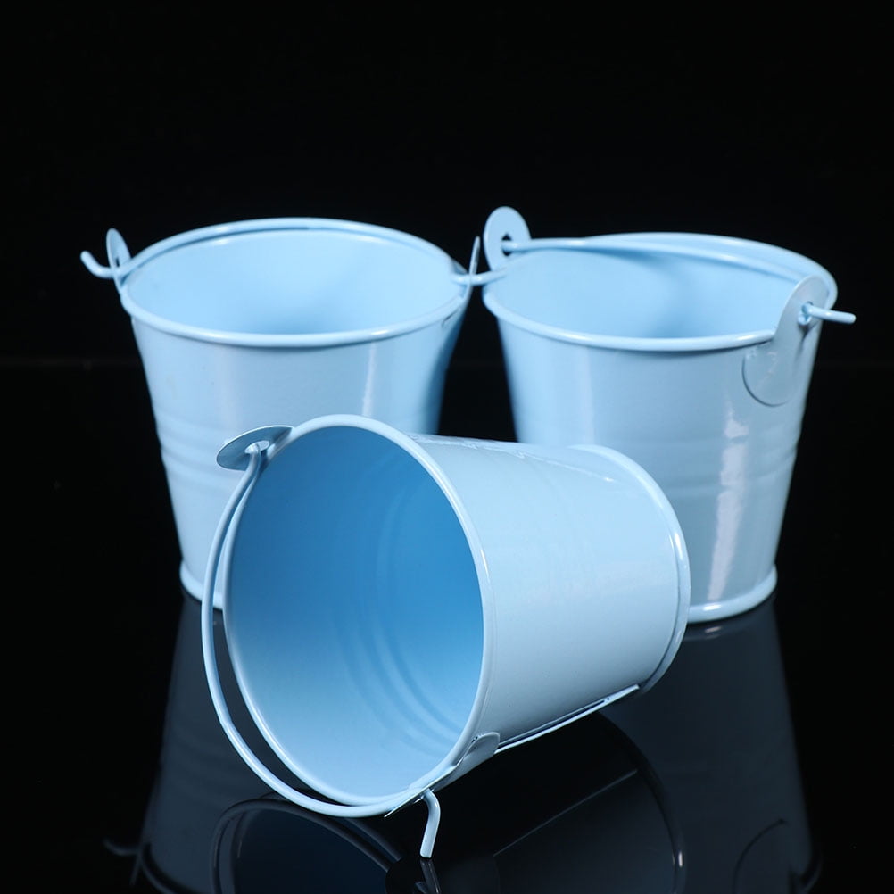 IBASETOY Small Metal Pail Succulent Pot Sky Blue Iron Storage Home ...