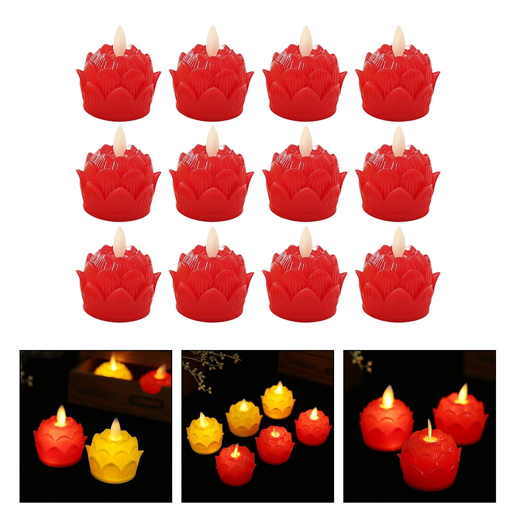 IBASETOY 12Pcs Red Flameless Candles Led Lotus Shape Plastic Waterproof ...