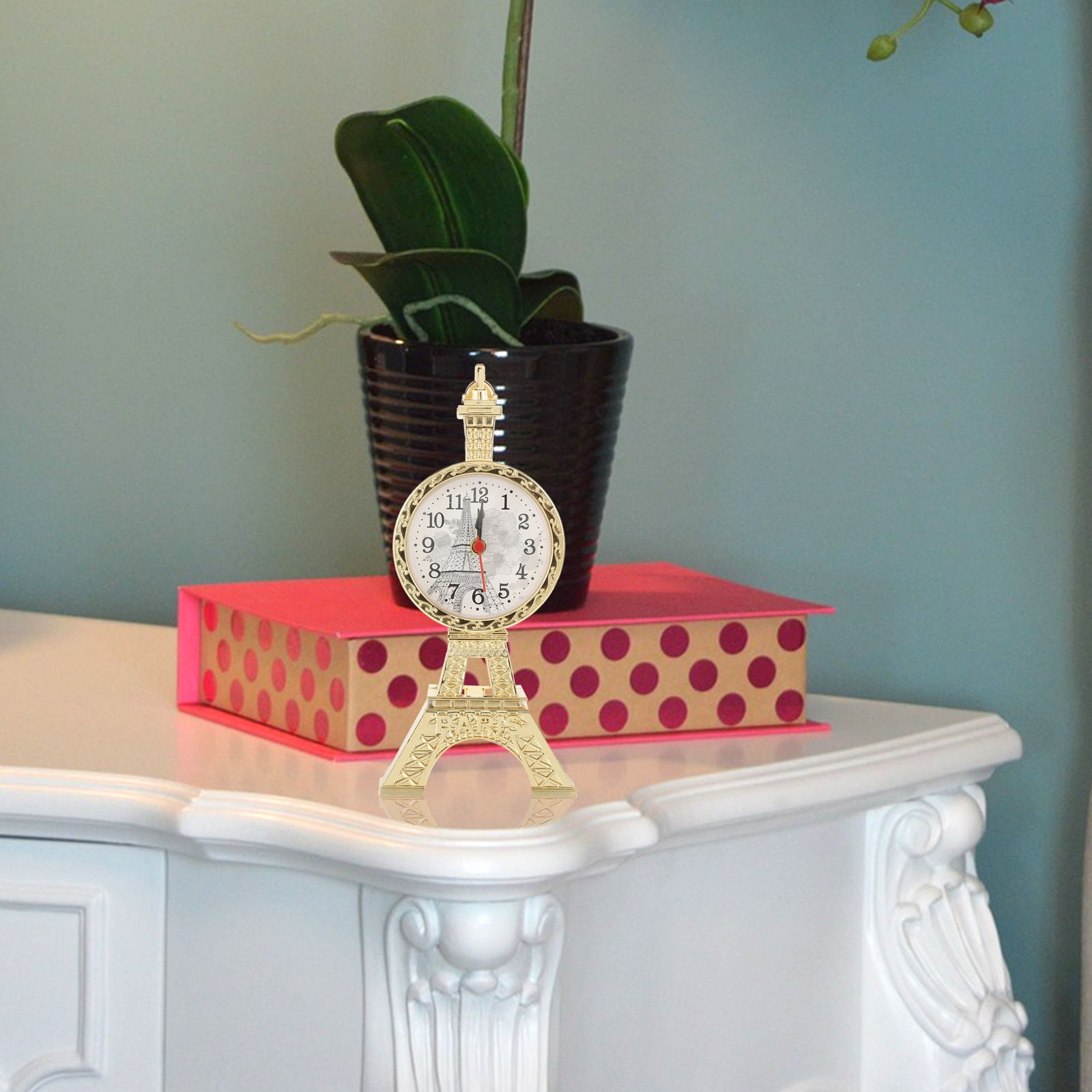 IBASETOY 1Set Unique Desk Clock Golden Eiffel Tower Shape Plastic ...